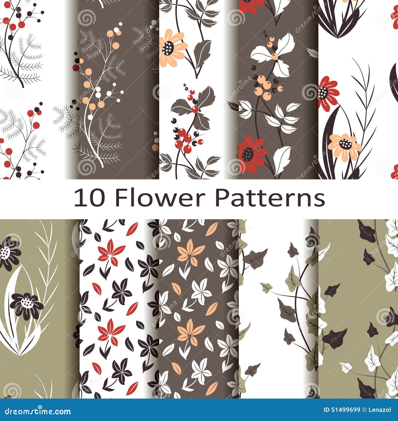 Ensemble De Dix Modèles De Fleur Illustration de Vecteur - Illustration ...