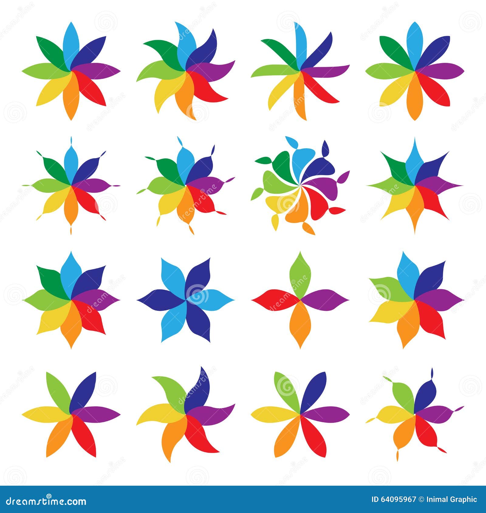 Ensemble De Fleurs Multicolores Illustration de Vecteur - Illustration ...