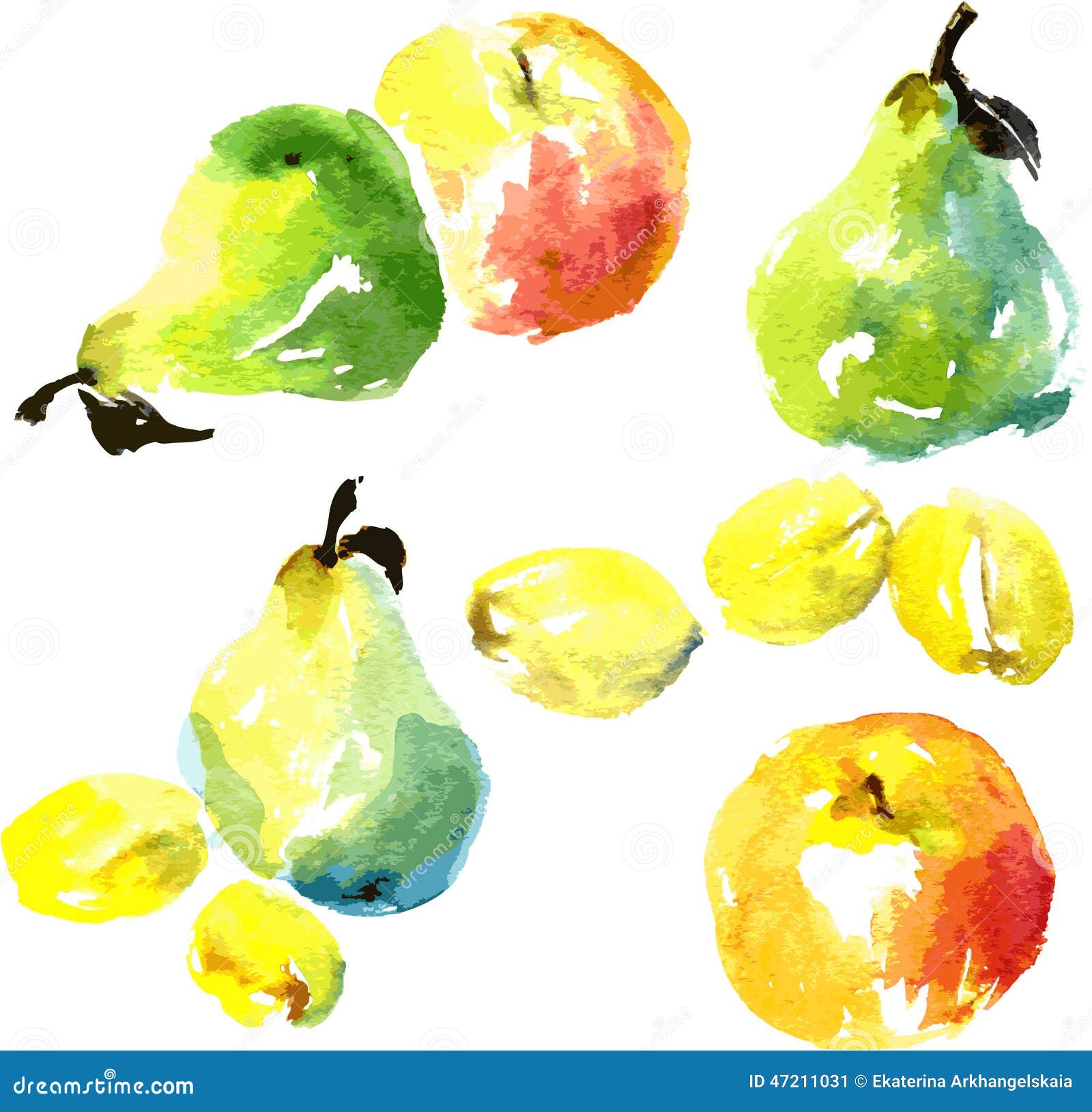 Ensemble De Fruits De Dessin D'aquarelle Illustration de Vecteur ...
