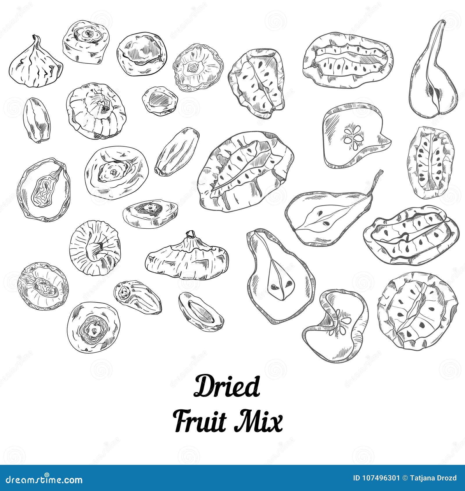 Ensemble De Fruits Secs Noir Et Blanc Illustration de Vecteur ...