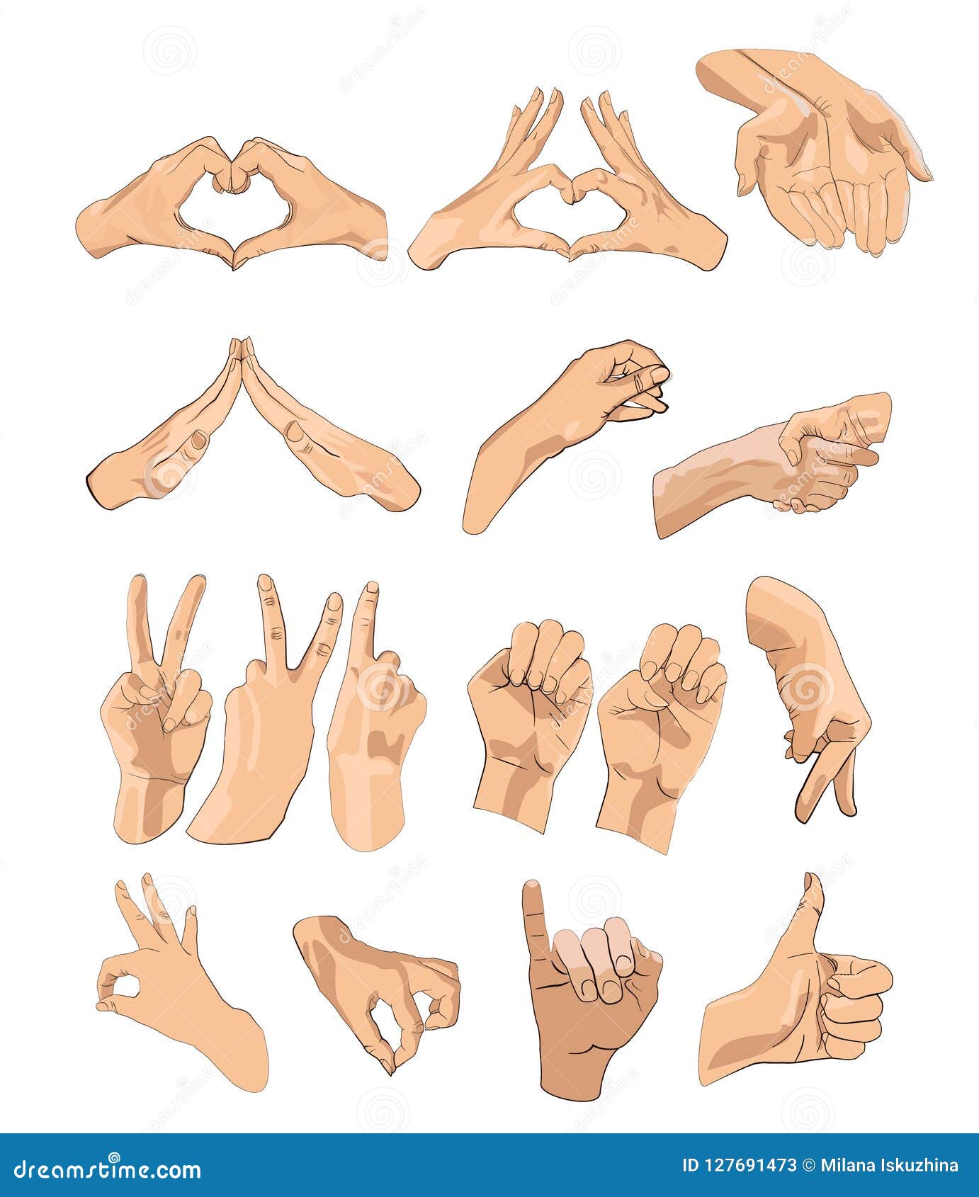 Ensemble De Gestes Des Mains Different Gestures Illustration de Vecteur ...