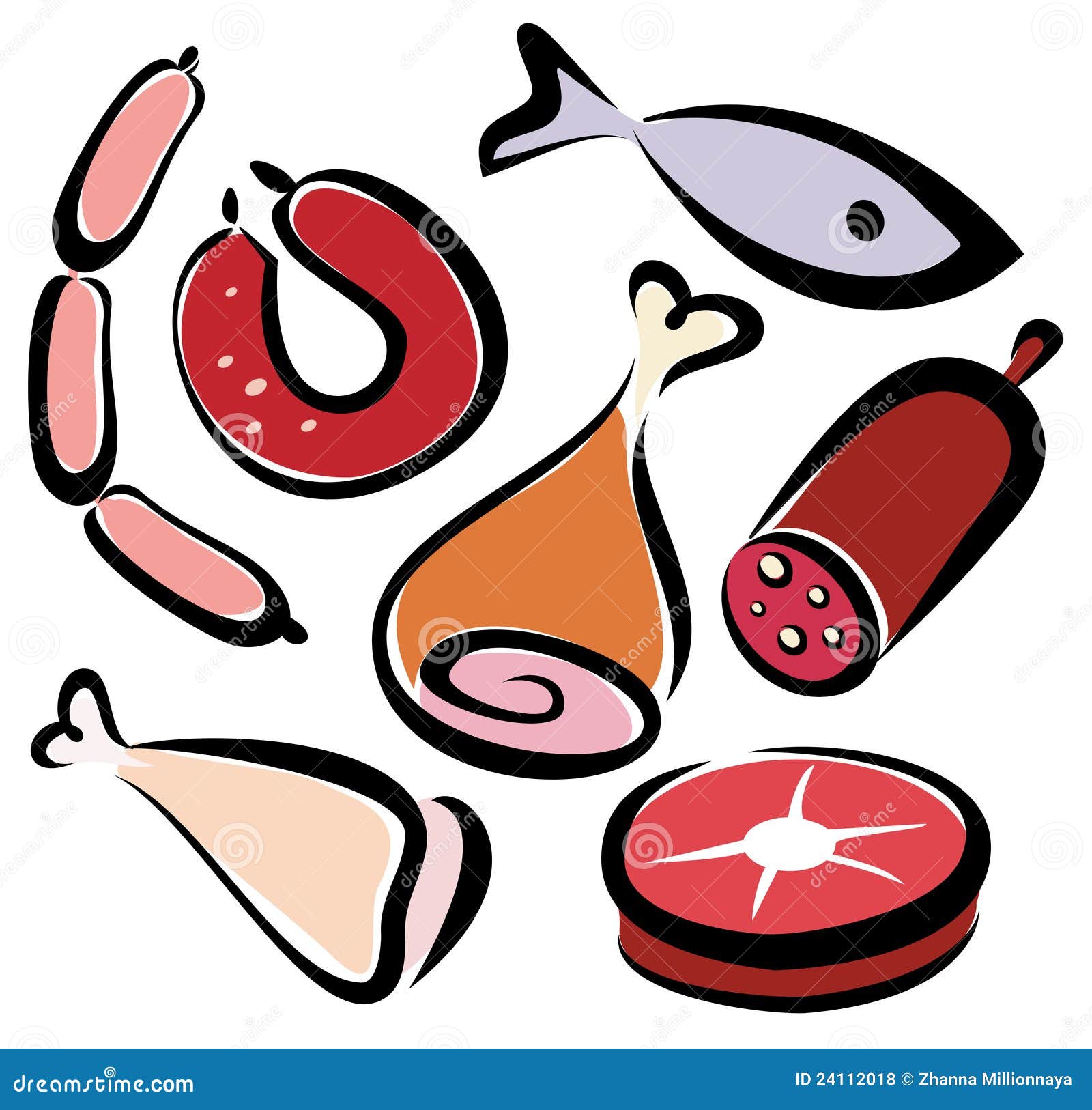 Ensemble De Graphismes De Viande Et De Poissons Illustration de Vecteur ...