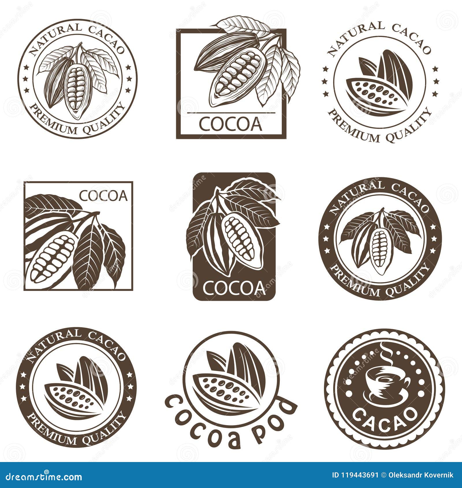 Ensemble De Labels De Cacao Illustration de Vecteur - Illustration du ...