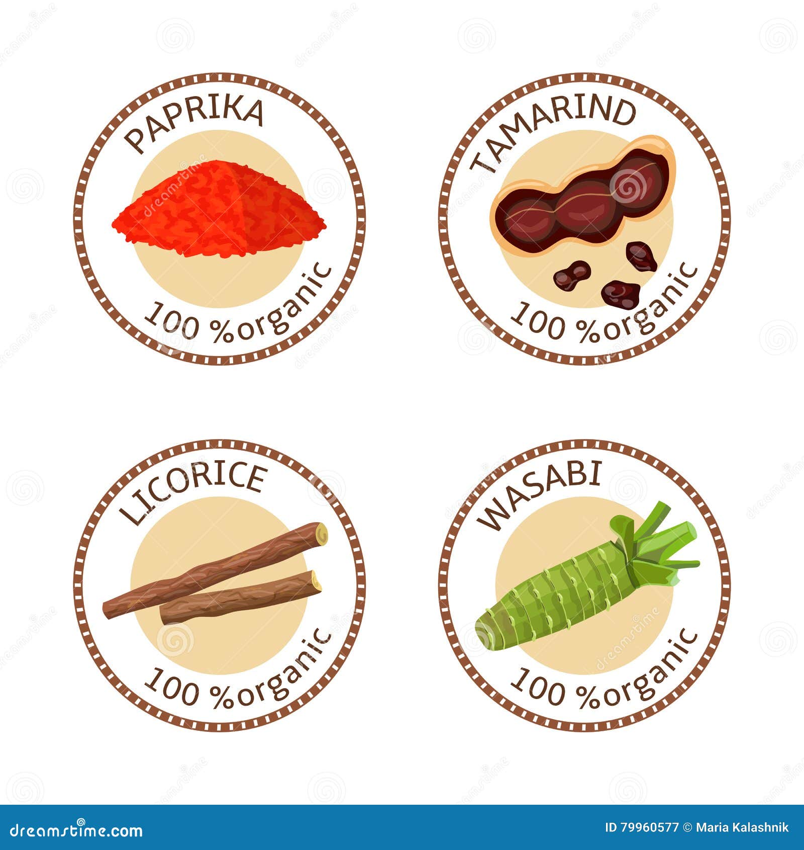 Ensemble De Labels D'épices 100 Organiques Ramassage Illustration de ...