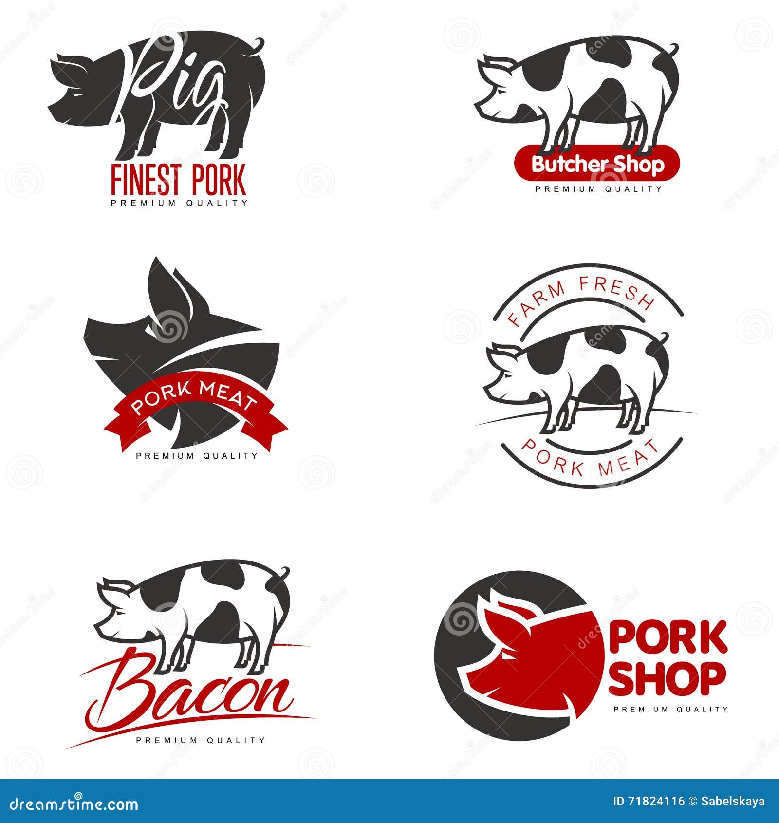 Ensemble De Logos Avec Un Porc Illustration de Vecteur - Illustration ...
