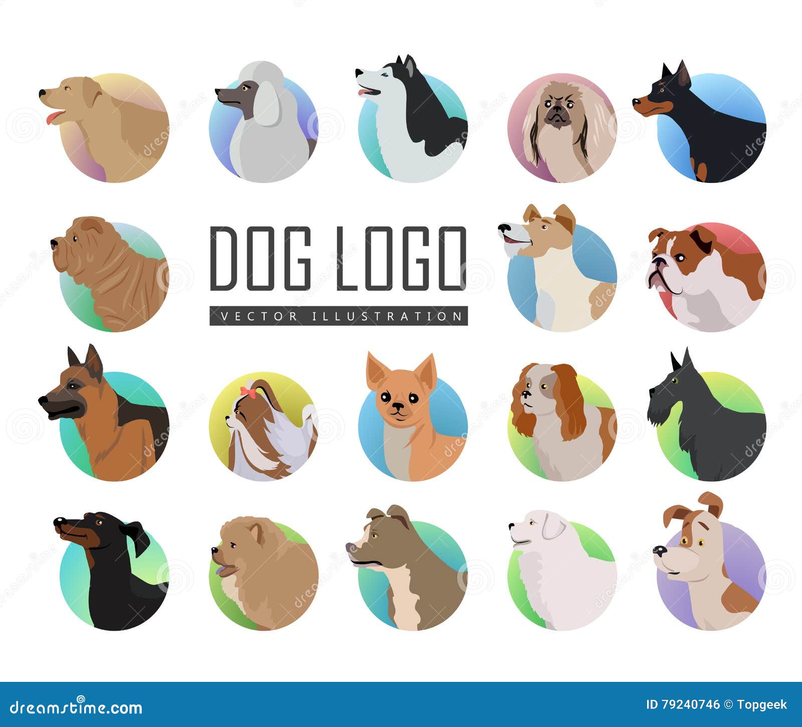 Ensemble De Logos De Vecteur De Chien Dans La Conception Plate De Style ...