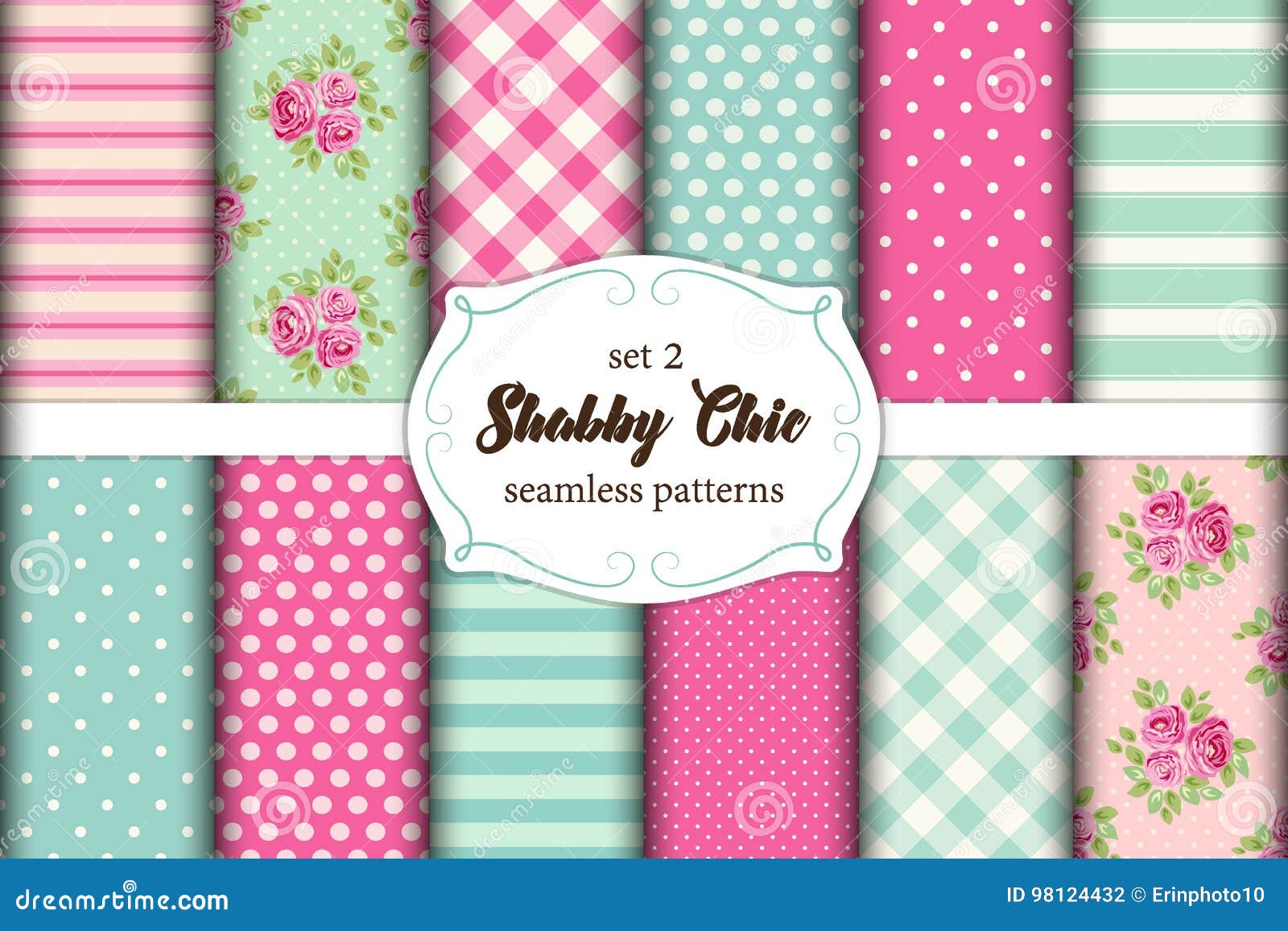 Set 12 Cute Seamless Shabby Chic Patterns Stock Illustrations, Vecteurs ...