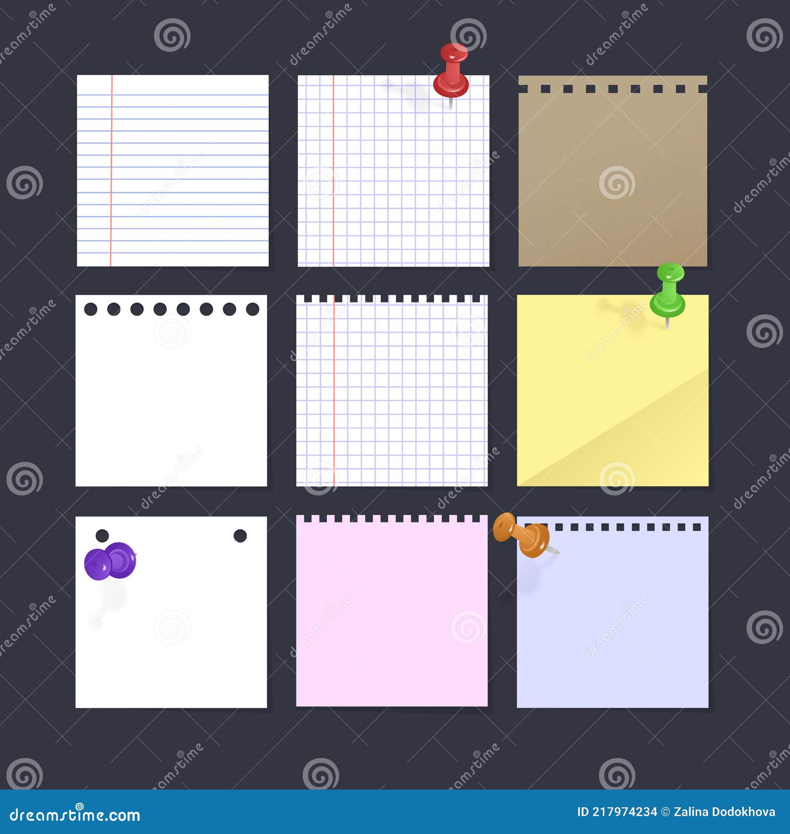 Ensemble De Papier Pour Les Notes. Collection De Feuilles Carrées De ...