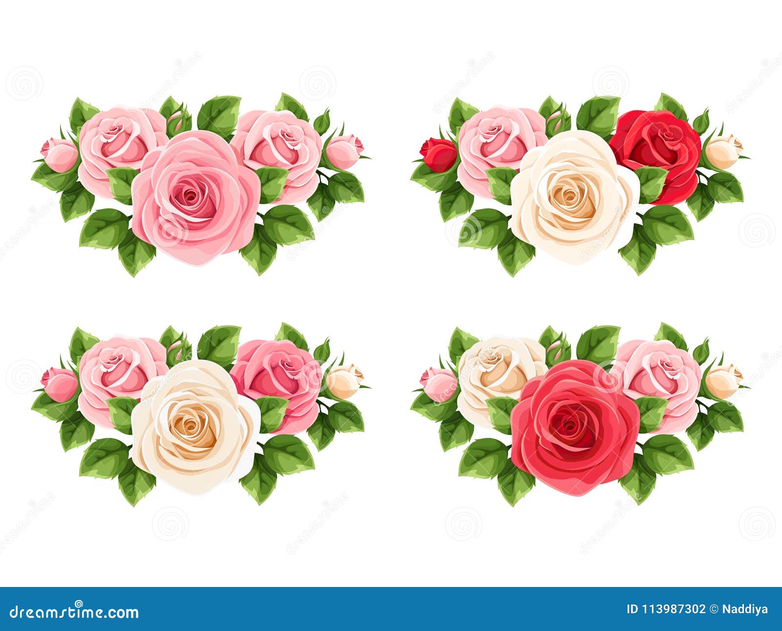 Ensemble De Roses Rouges, Roses Et Blanches Illustration De Vecteur ...