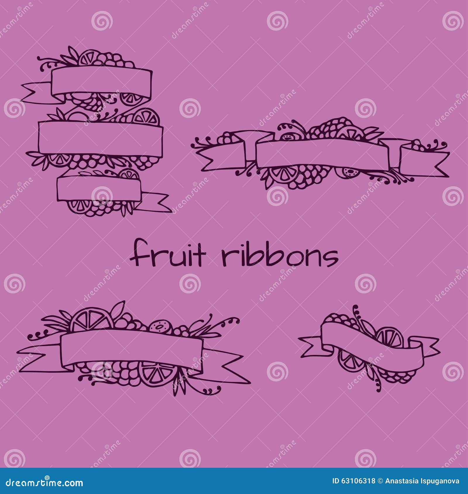 Ensemble De Rubans Fleuris De Fruit De Griffonnage Illustration Stock ...