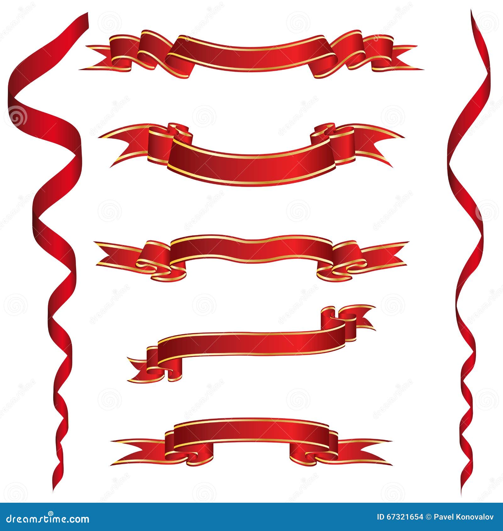 Ensemble De Rubans Rouges Avec Les Rayures D'or Illustration Stock ...