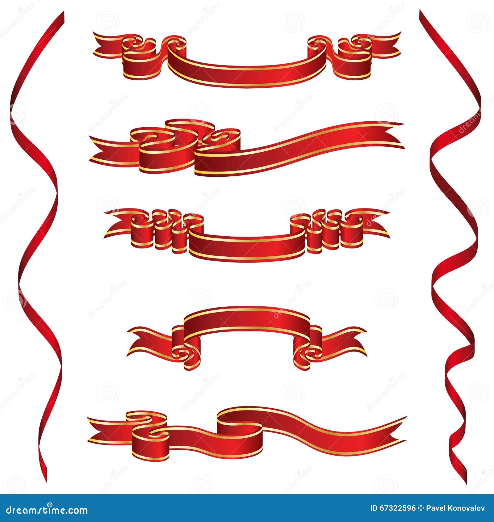 Ensemble De Rubans Rouges Avec Les Rayures D'or Illustration de Vecteur ...