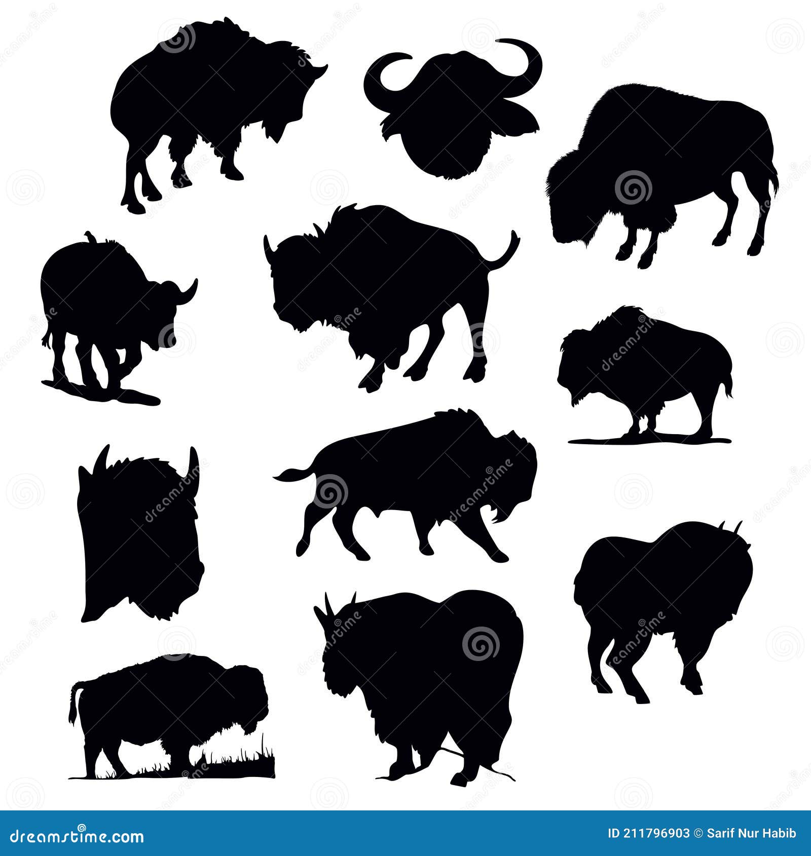 Ensemble De Silhouettes De Bison Illustration de Vecteur - Illustration ...