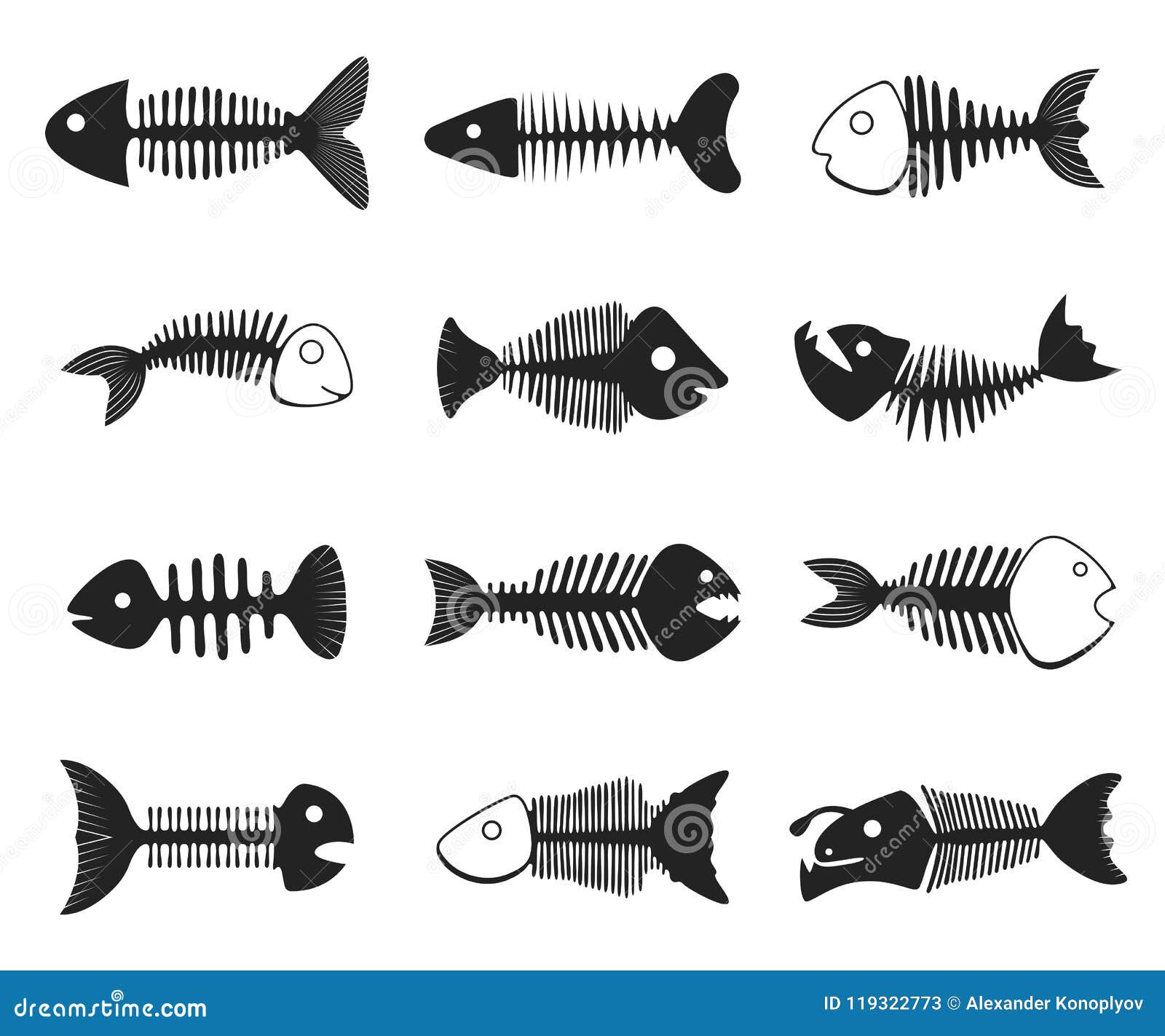 Ensemble De Squelette De Poissons Illustration de Vecteur ...