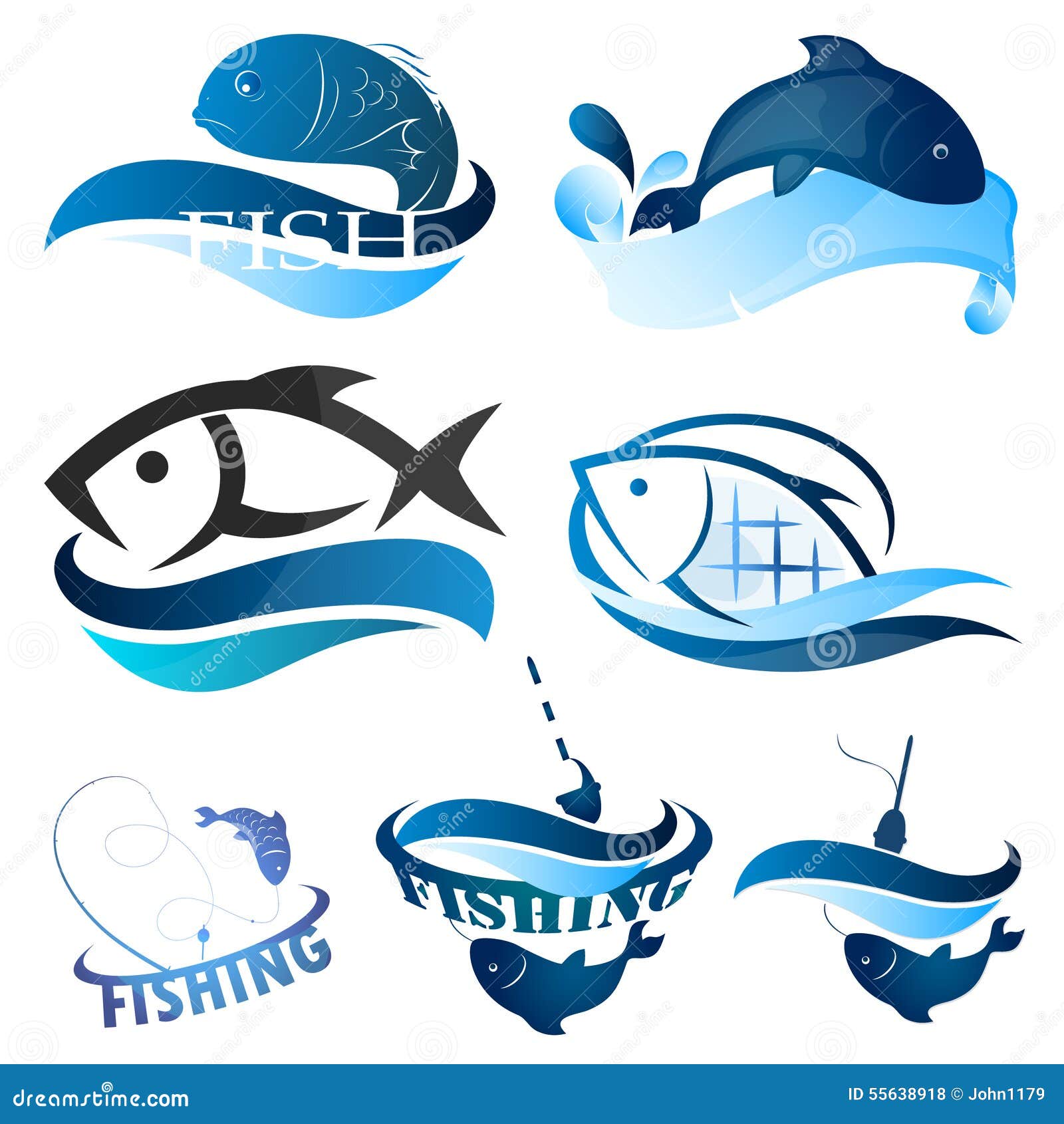 Ensemble De Symbole De Poissons Illustration Stock - Illustration du ...