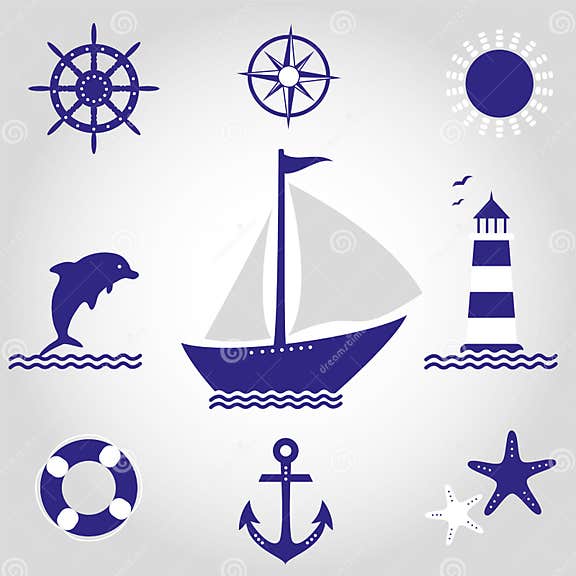 Ensemble De Symboles De Mer Illustration de Vecteur - Illustration du ...