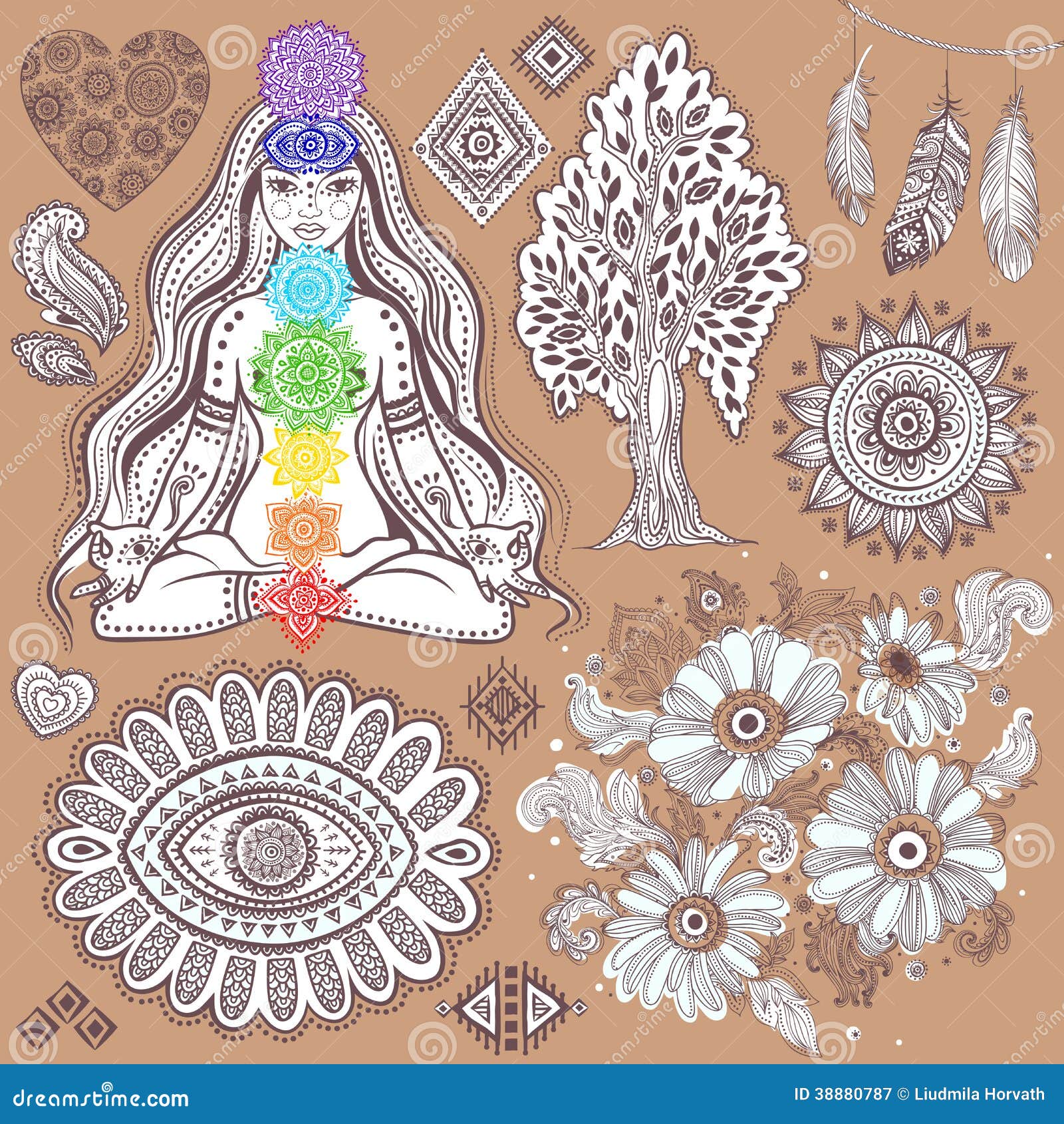 Ensemble De Symboles Indiens Ornementaux Illustration de Vecteur ...