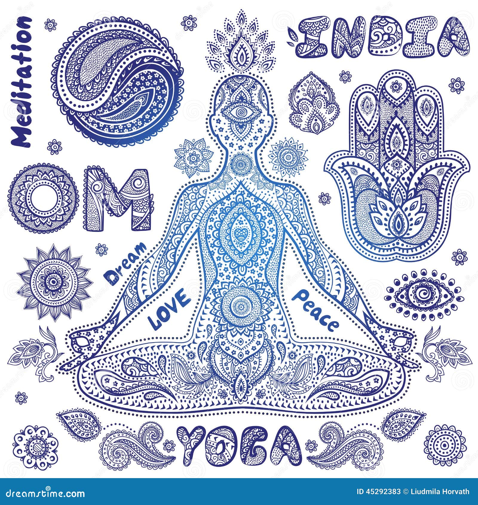 Ensemble De Symboles Indiens Ornementaux Illustration de Vecteur ...