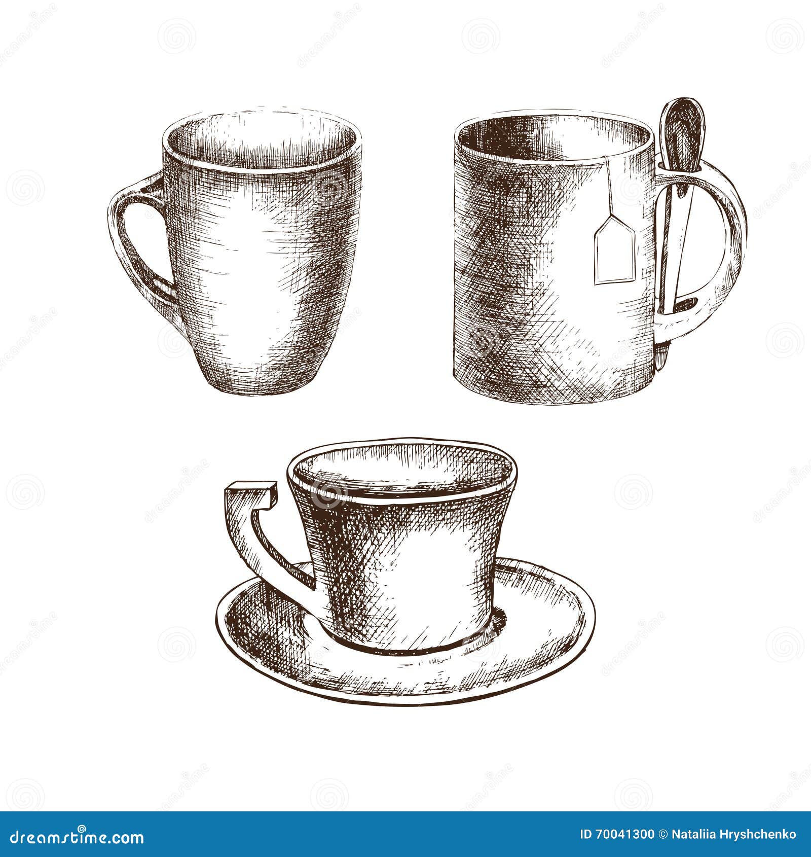 Ensemble De Tasses Avec Le Style De Main-dessin Illustration de Vecteur ...