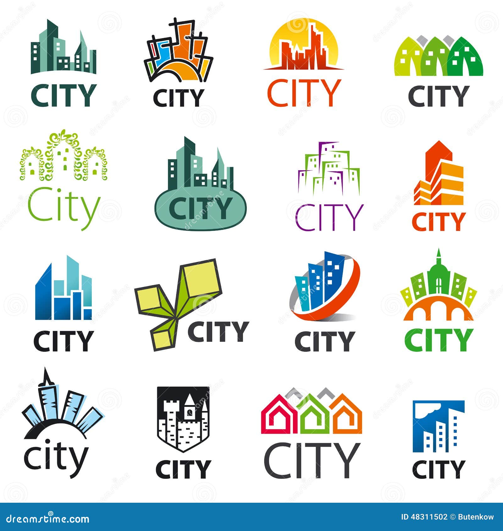 Ensemble De Villes De Logos De Vecteur Illustration de Vecteur ...