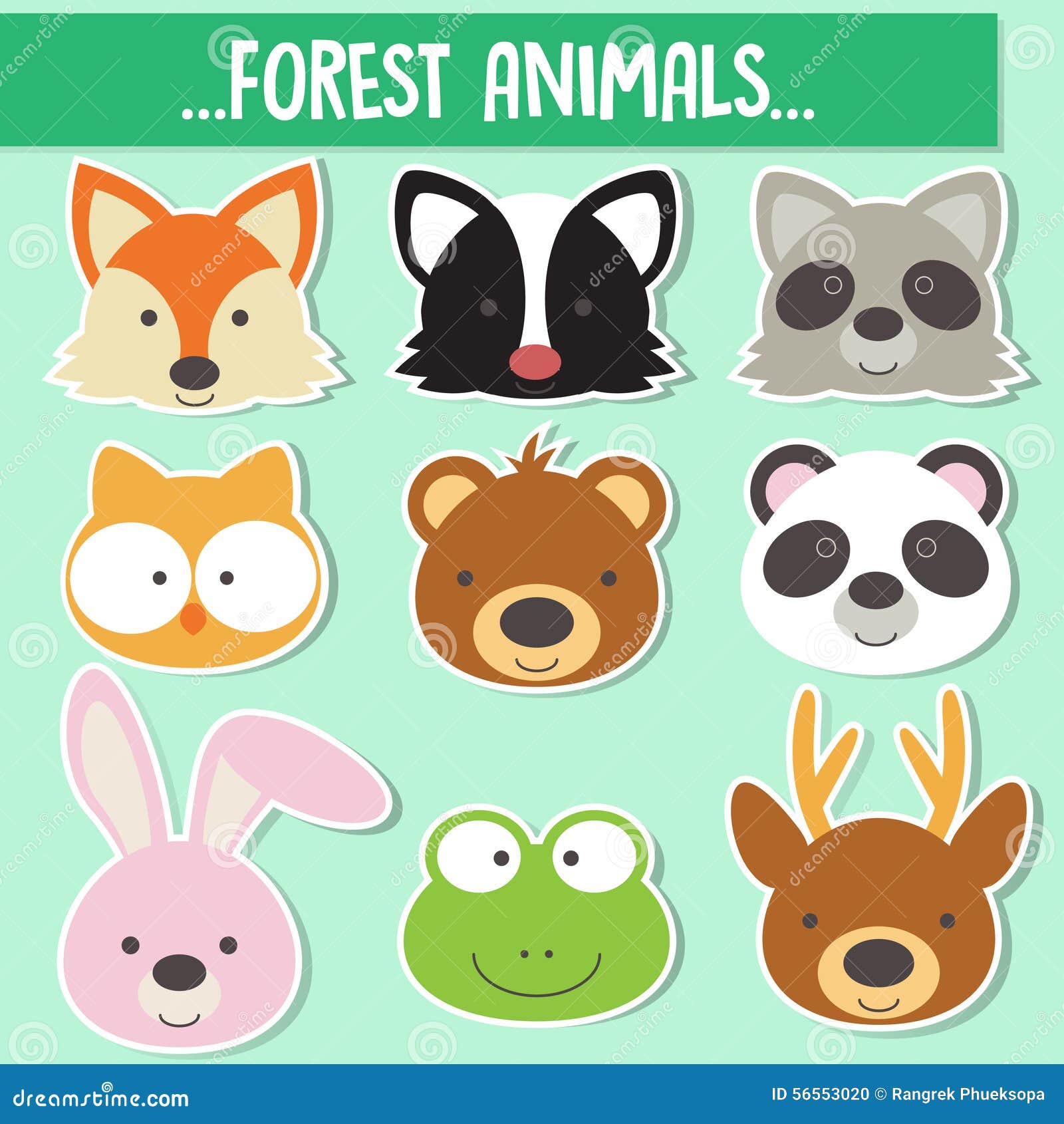 Ensemble De Visages Animaux Illustration de Vecteur - Illustration du ...