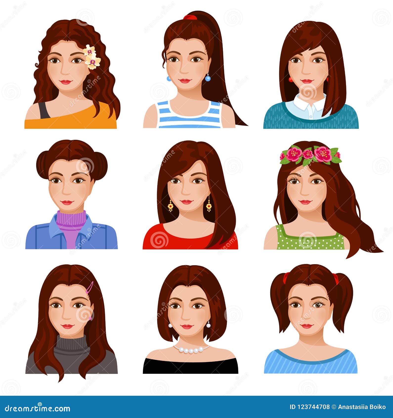 Ensemble De Visages De Femme Avec La Diverse Coiffure Illustration de ...