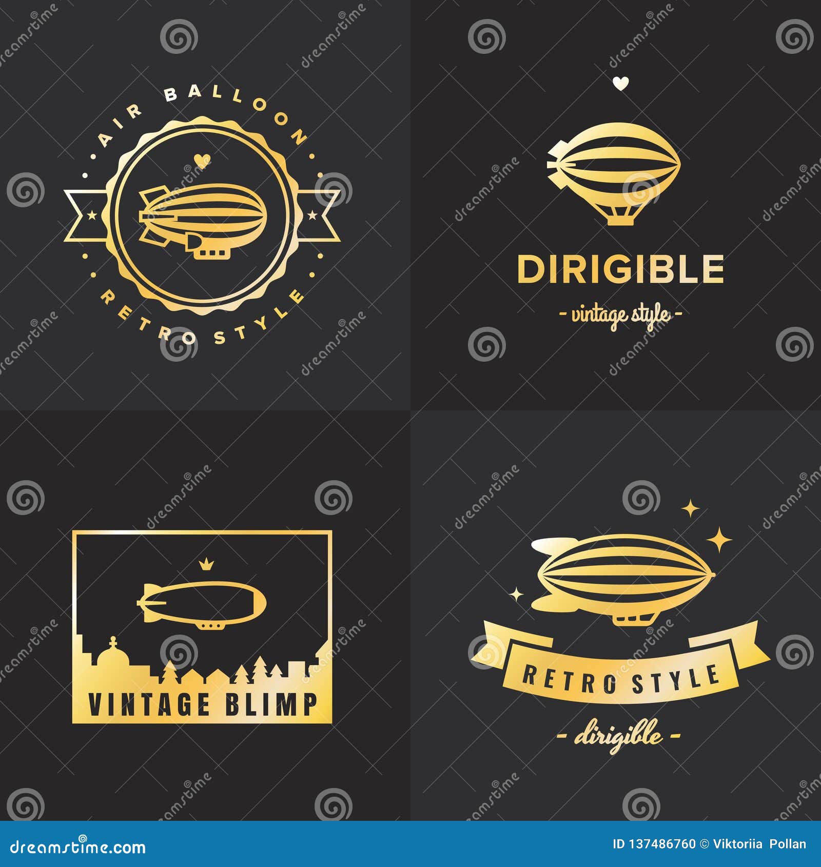 Ensemble Dirigeable De Vecteur De Logo D'or De Dirigeable Souple Partie ...