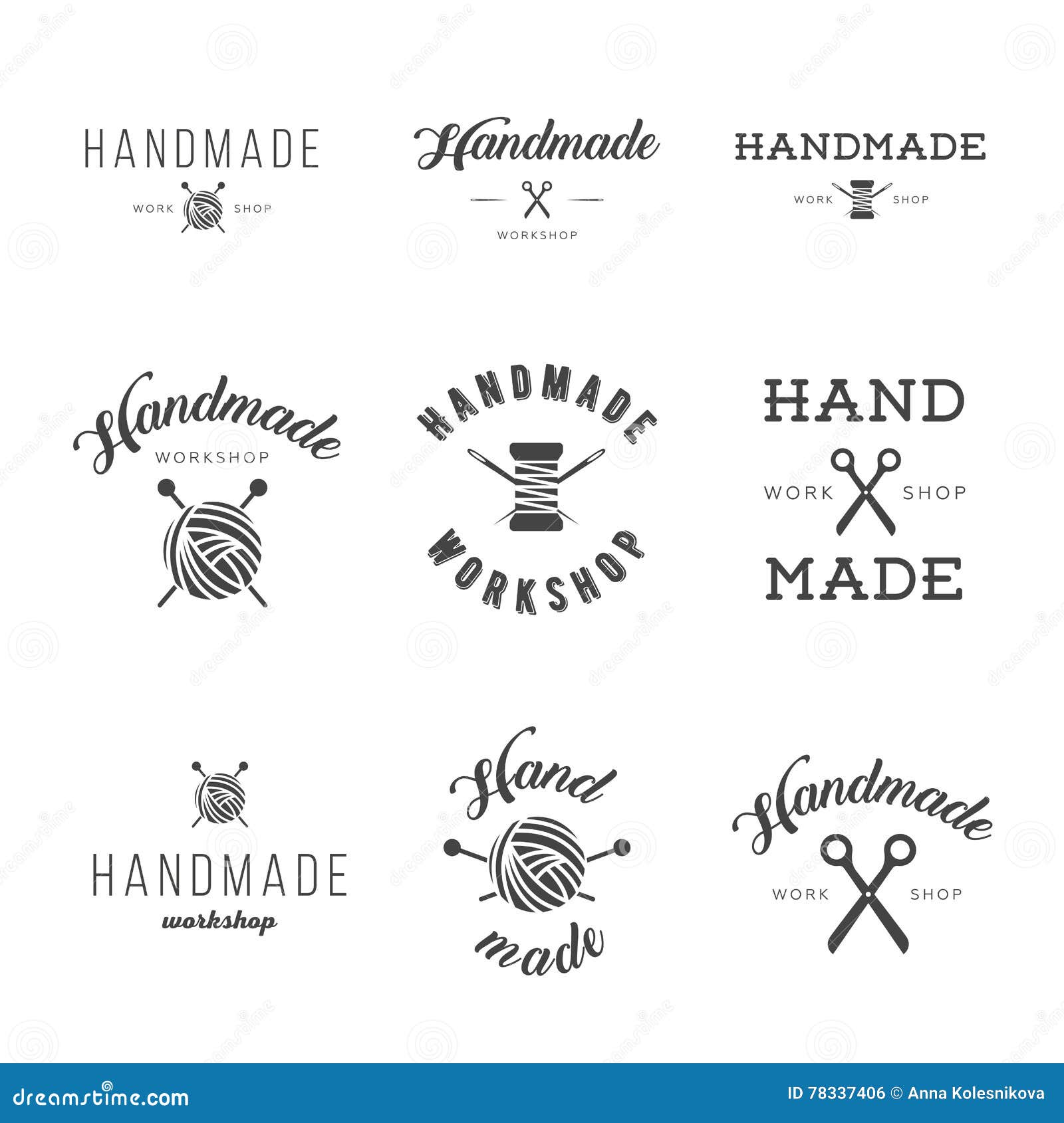 Ensemble Fait Main De Vintage De Logo D'atelier Illustration Stock ...