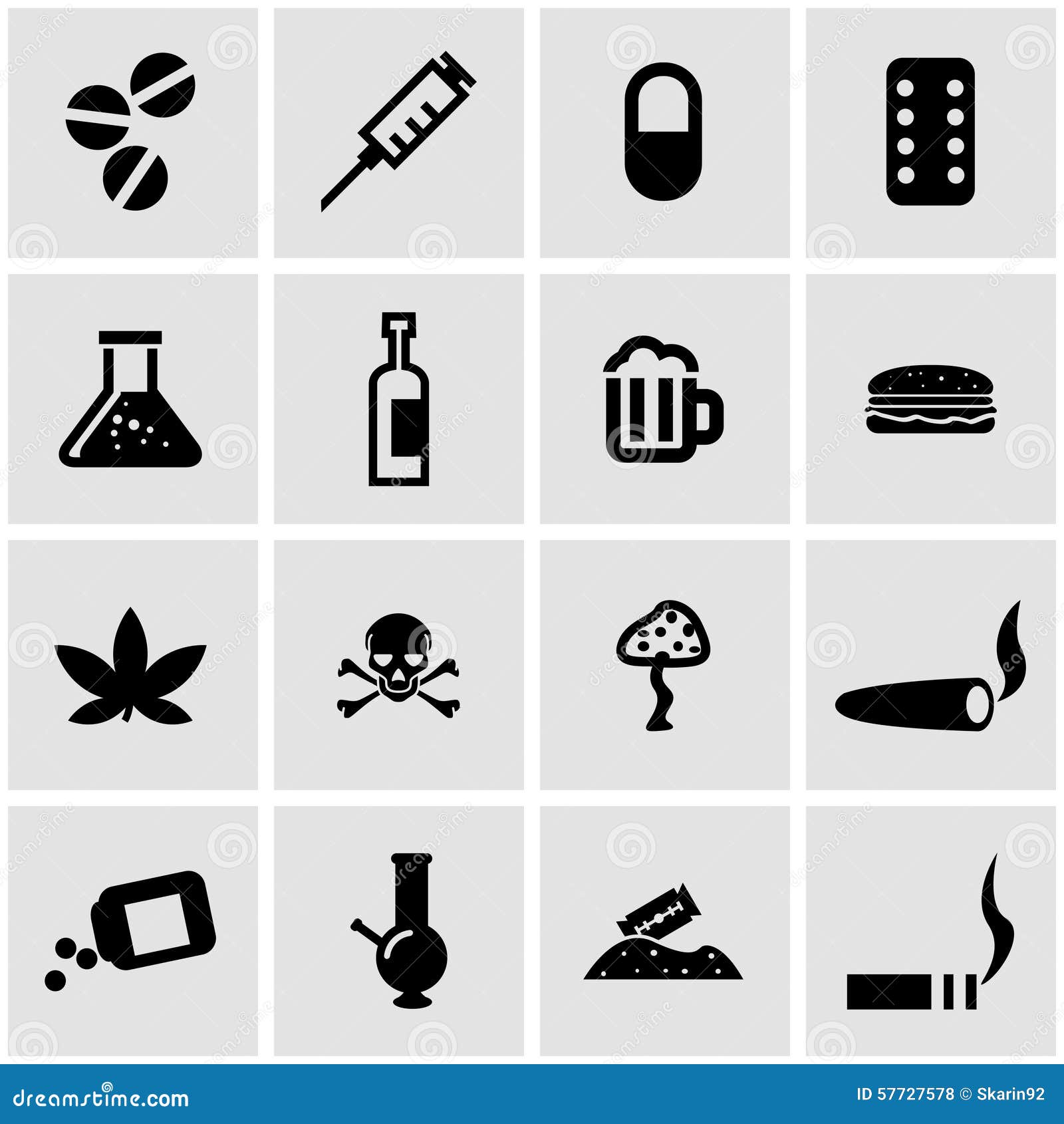 Ensemble Noir D'icône De Drogues De Vecteur Illustration Stock ...