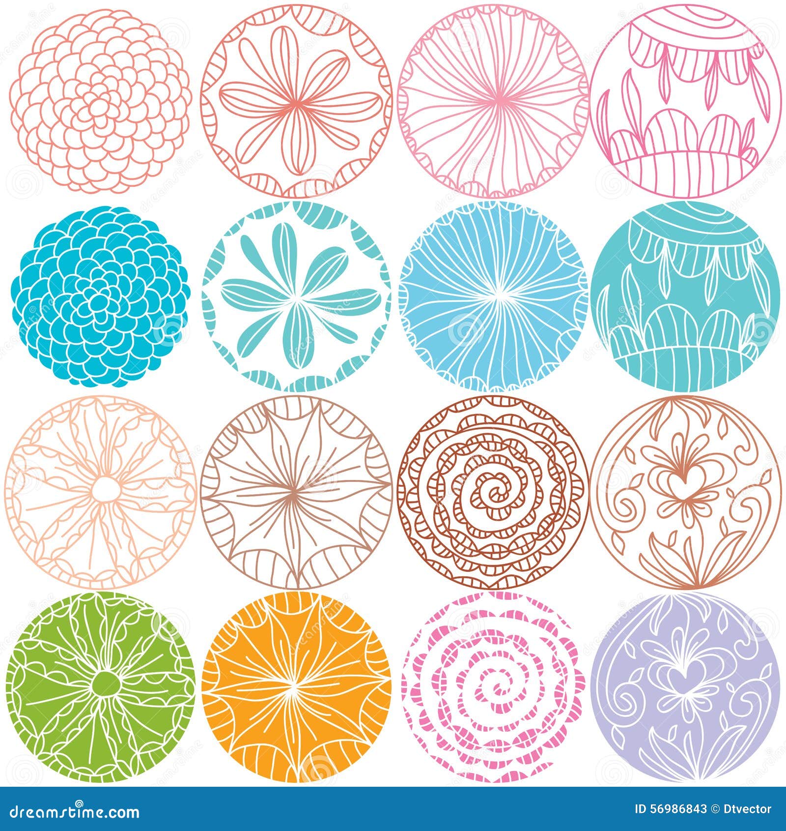 Ensemble Rond De Dessin De Fleur Illustration de Vecteur - Illustration ...