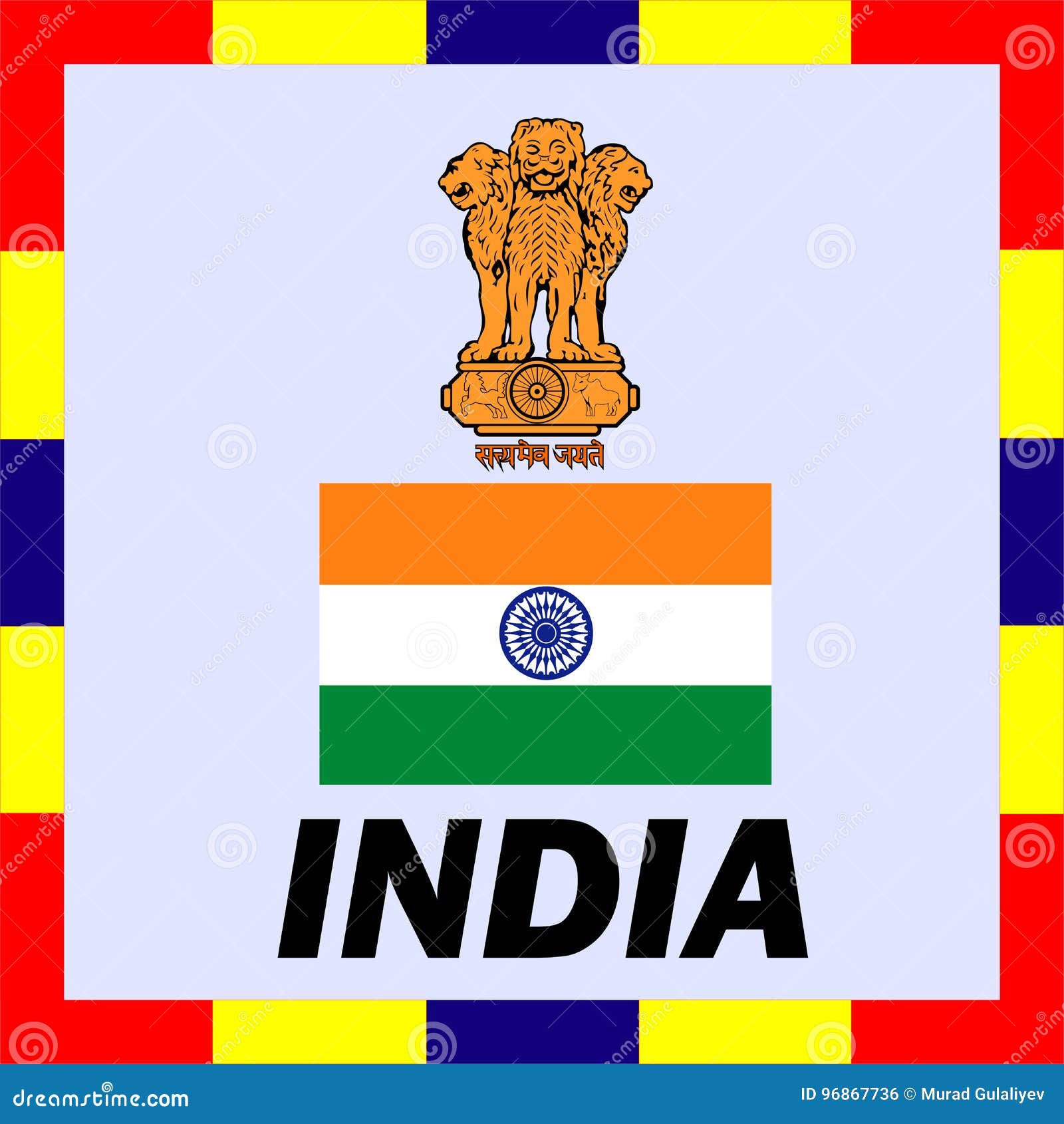 Ensigns, Flag and Coat of Arm of India Stock Illustration ...
