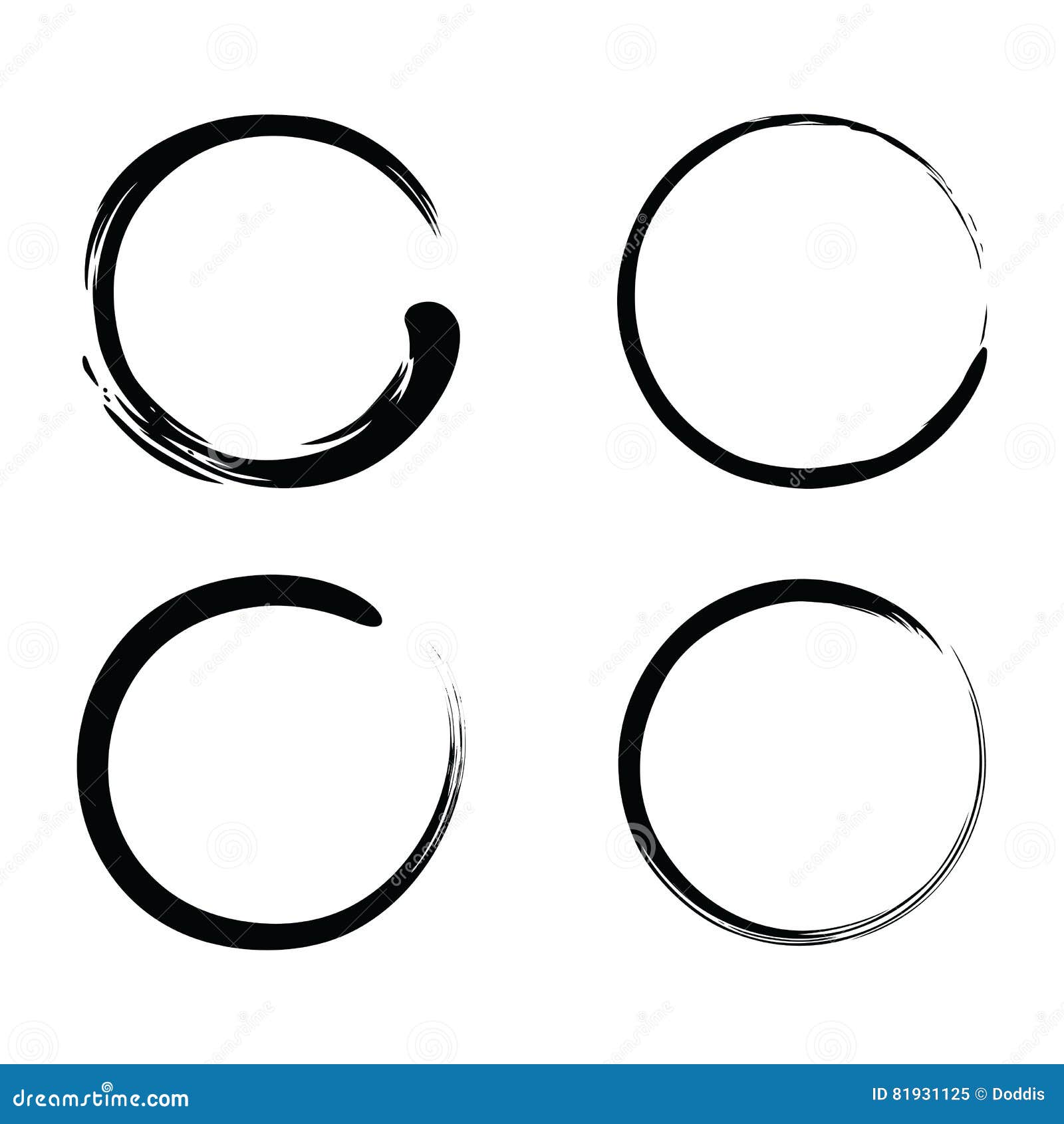 Enso Zen Brush Strokes Black Ink Vector Set Stock Vector - Illustration ...