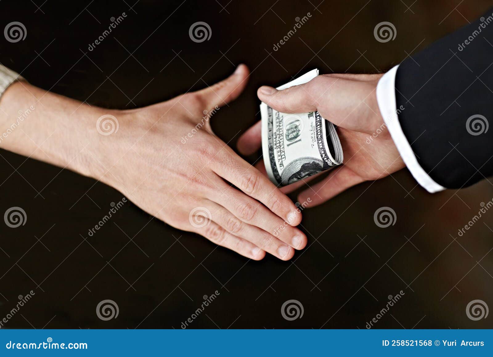 Ensuring the Outcome. Hands Receiving an Illegal Payoff. Stock Photo ...