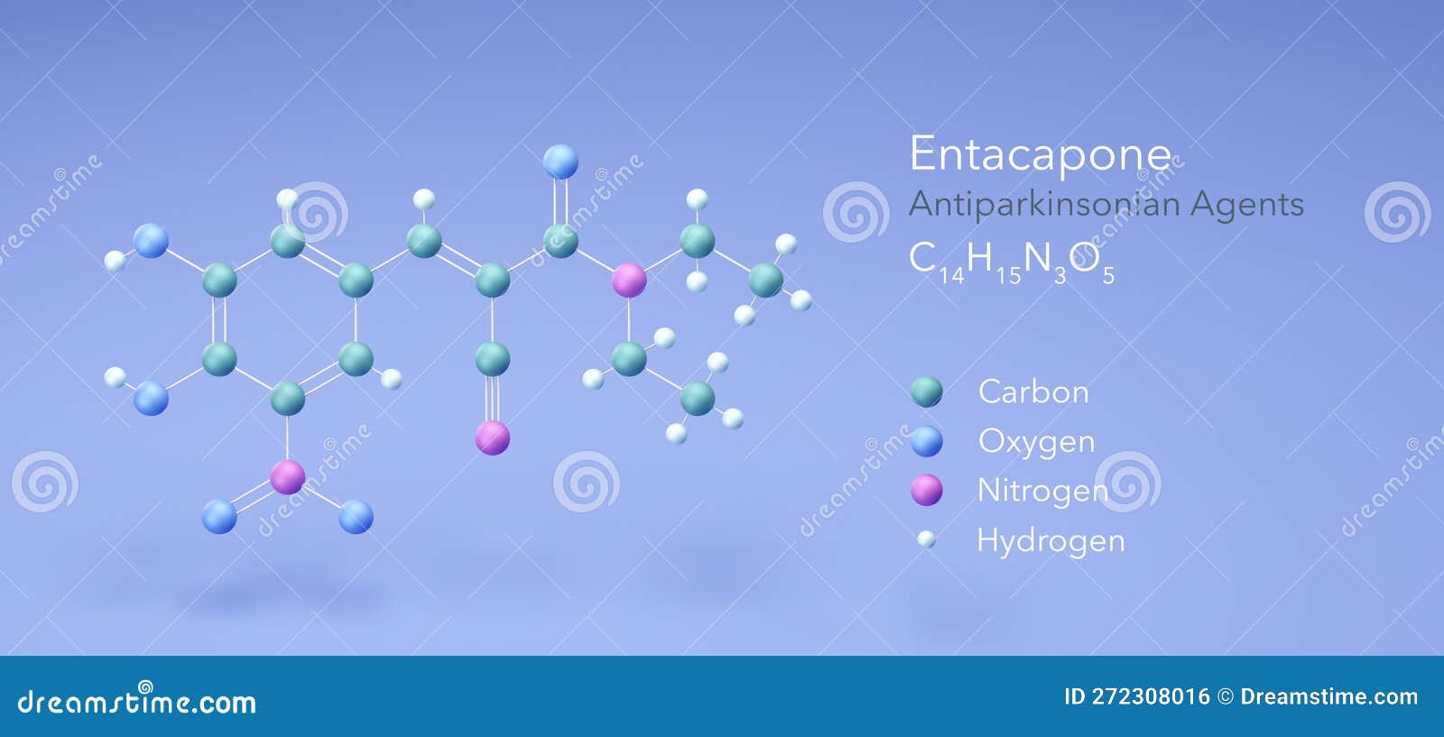 Entacapone Molecule, Molecular Structure, Antiparkinsonian Agents, Ball ...