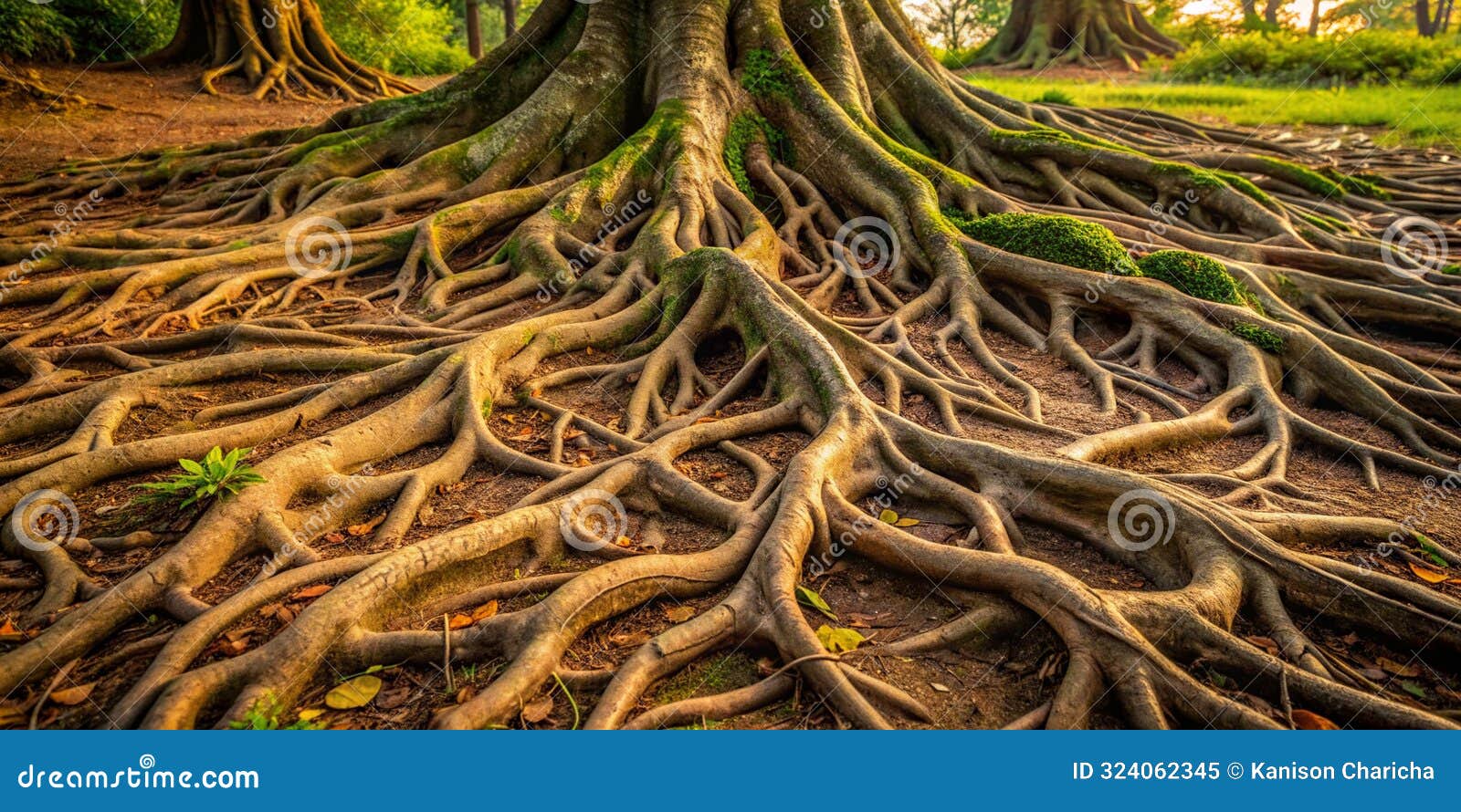 Entangled Tree Roots in the Gnarled Ground AI-Created Content Stock ...