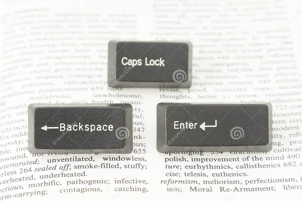 Enter CapsLock and Backspace Computer Keys on a Book Page Stock Image ...