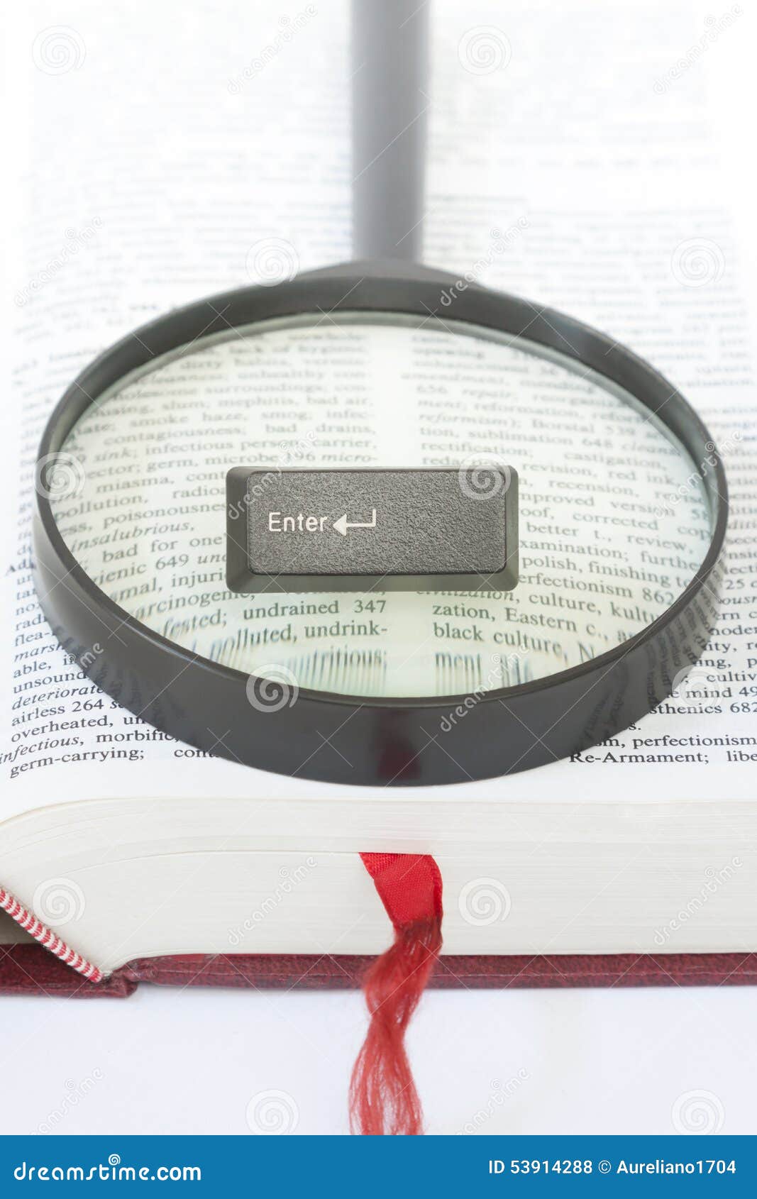 Enter Computer Key on a Magnifying Glass Stock Photo - Image of glass ...
