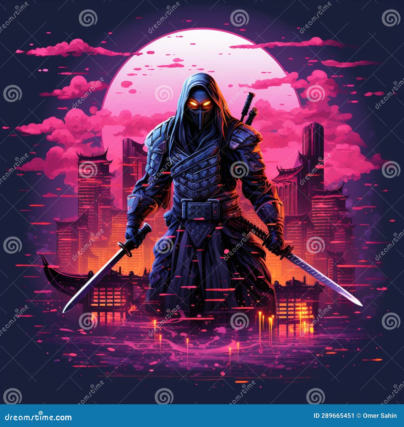 Cute and Funny Gaming Logo with Binary Code Samurai in Futuristic ...
