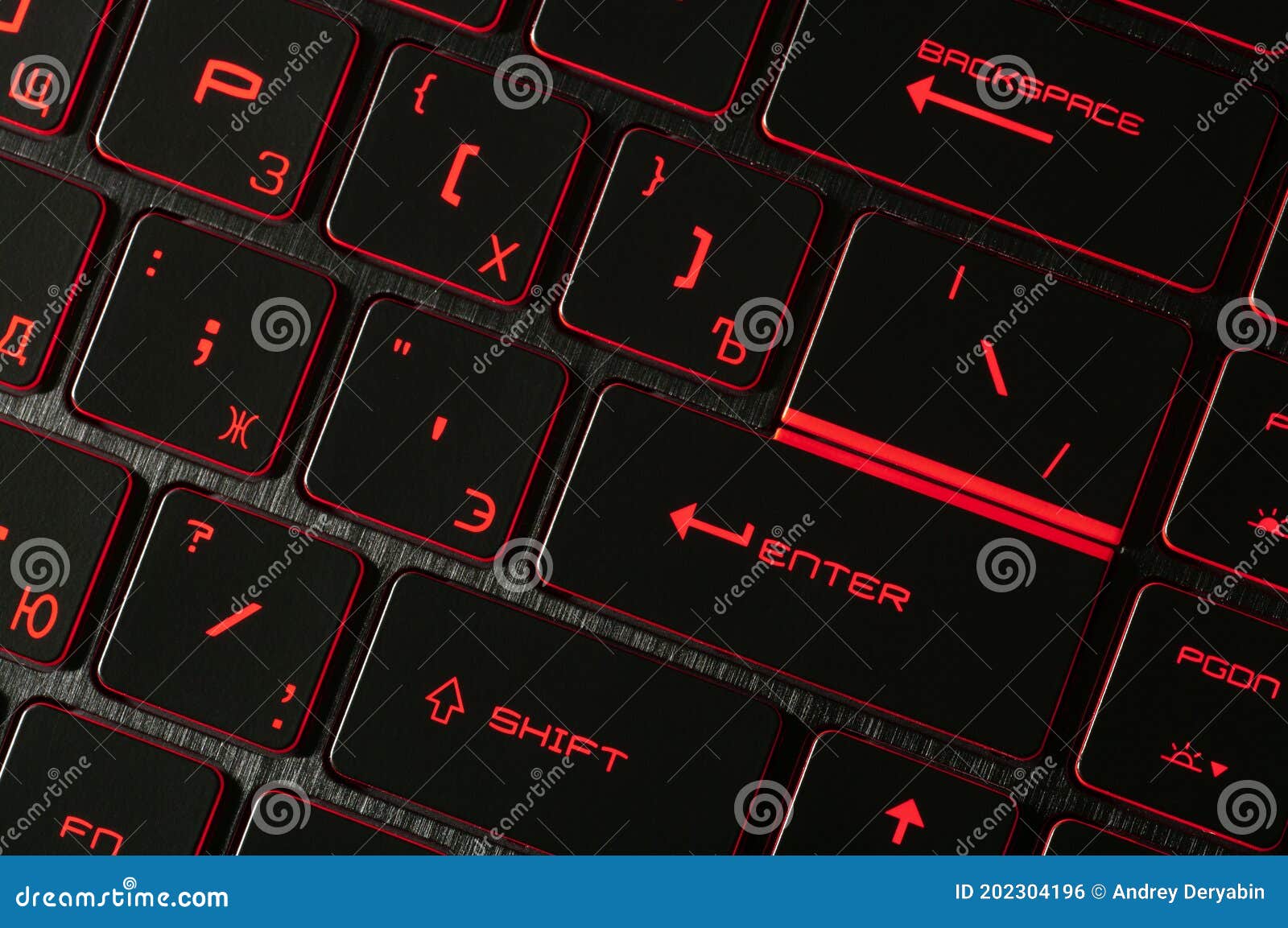Enter Key. Red Backlight, Backlit on Gaming Laptops Computer in the ...