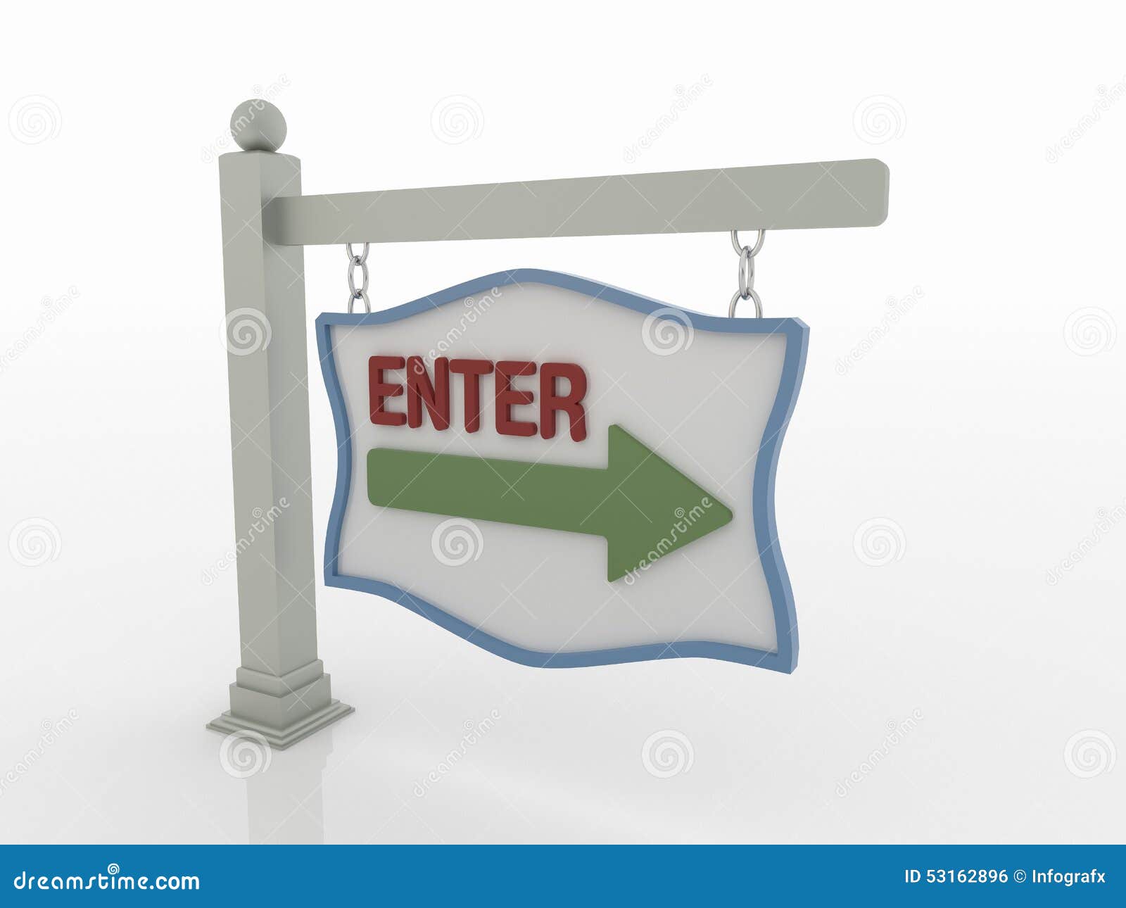 Enter Message Signboard on Post with Chains on White Background Stock ...