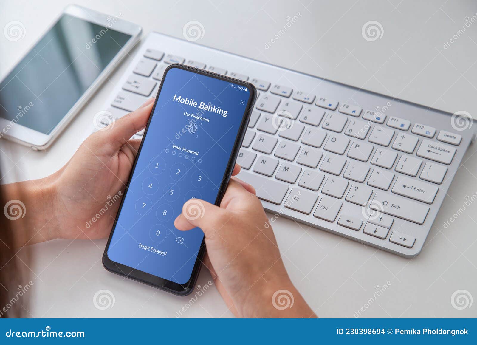 Enter Password for Login Mobile Banking Account on Smartphone, Making ...