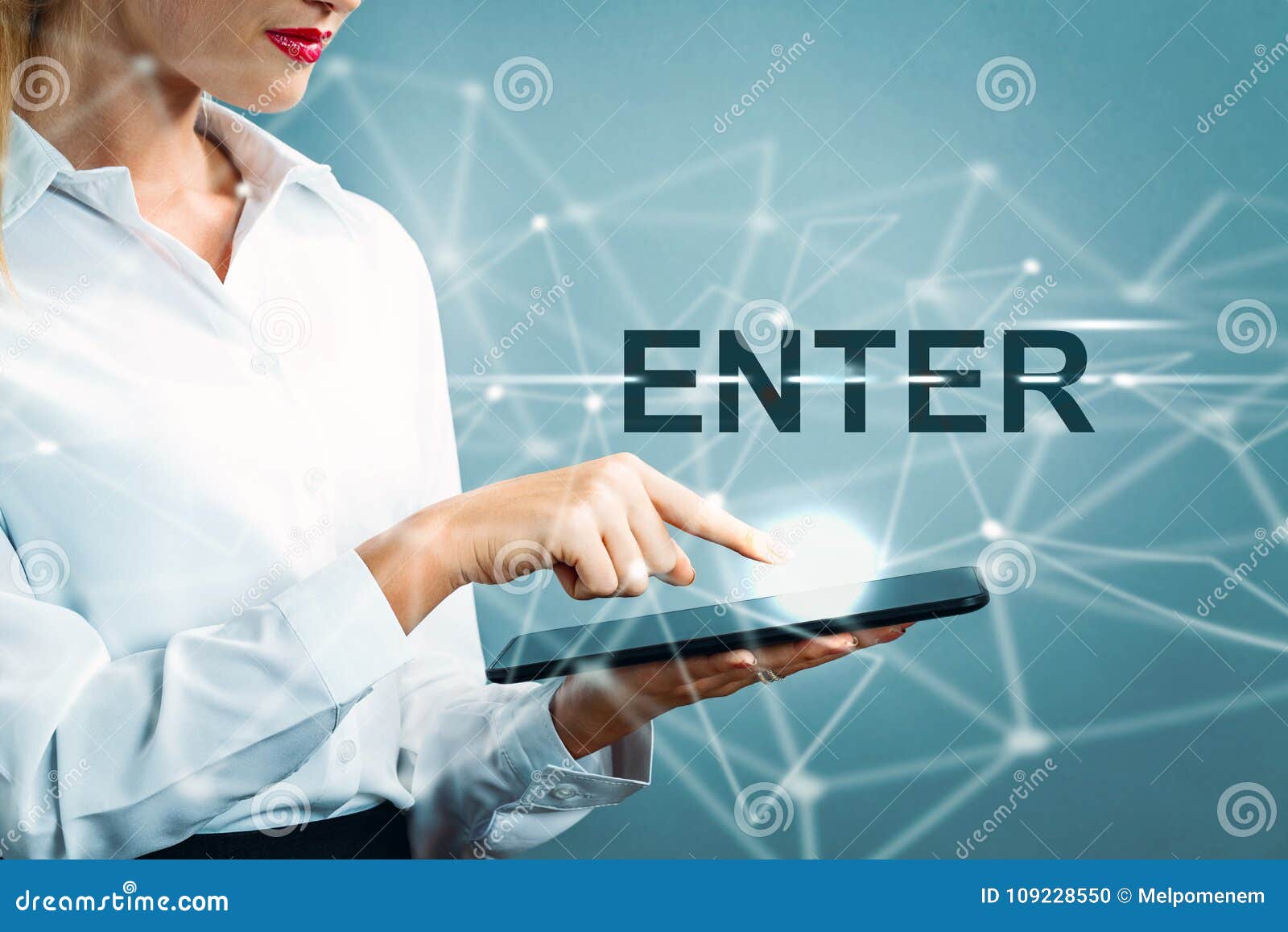 Enter Text with Business Woman Stock Photo - Image of tablet ...