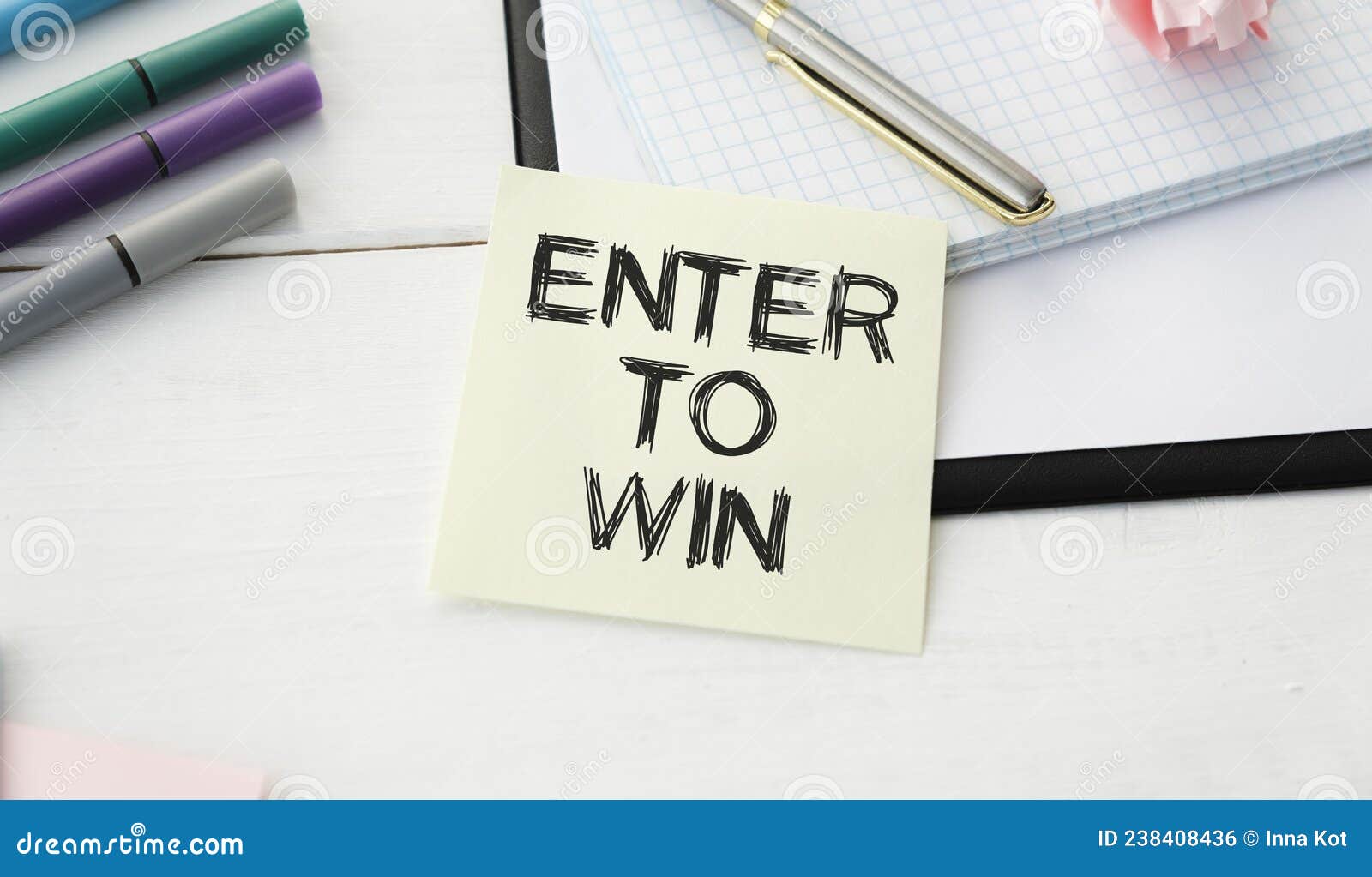 ENTER TO WIN Text on Sticker on Chart ,with Pen Stock Photo - Image of ...