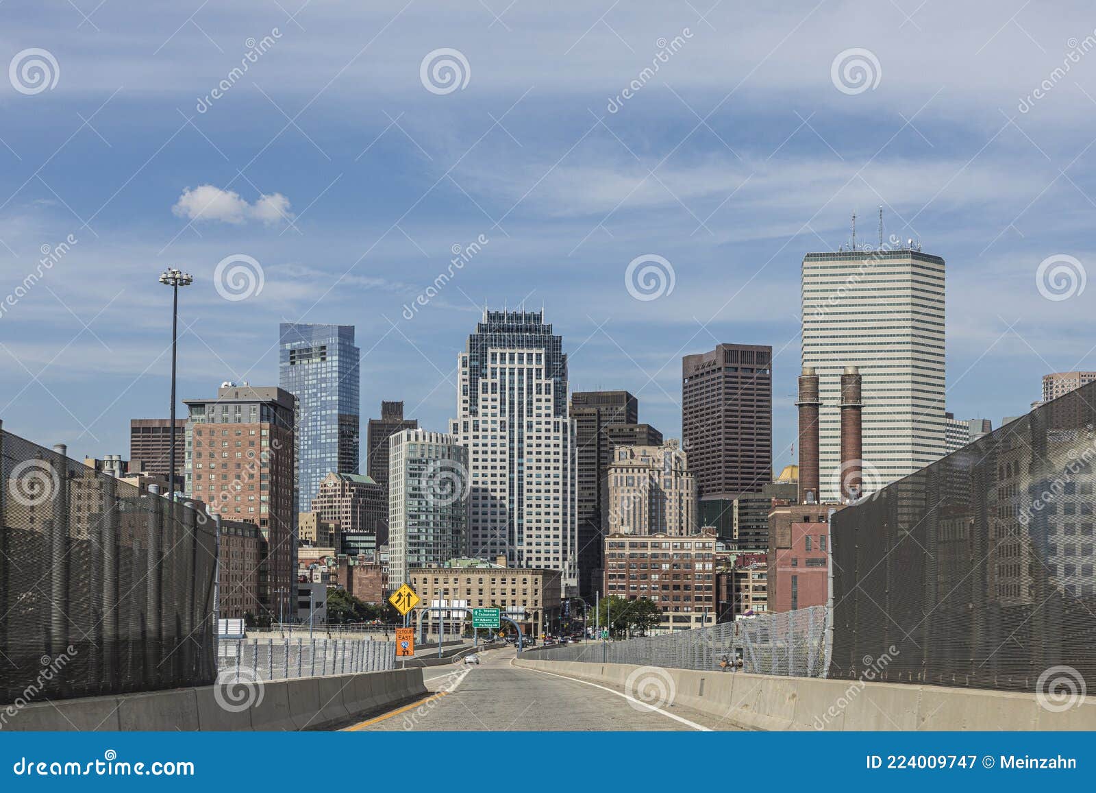 Entering Boston by Interstate with Blue Sky and Skyline Editorial ...