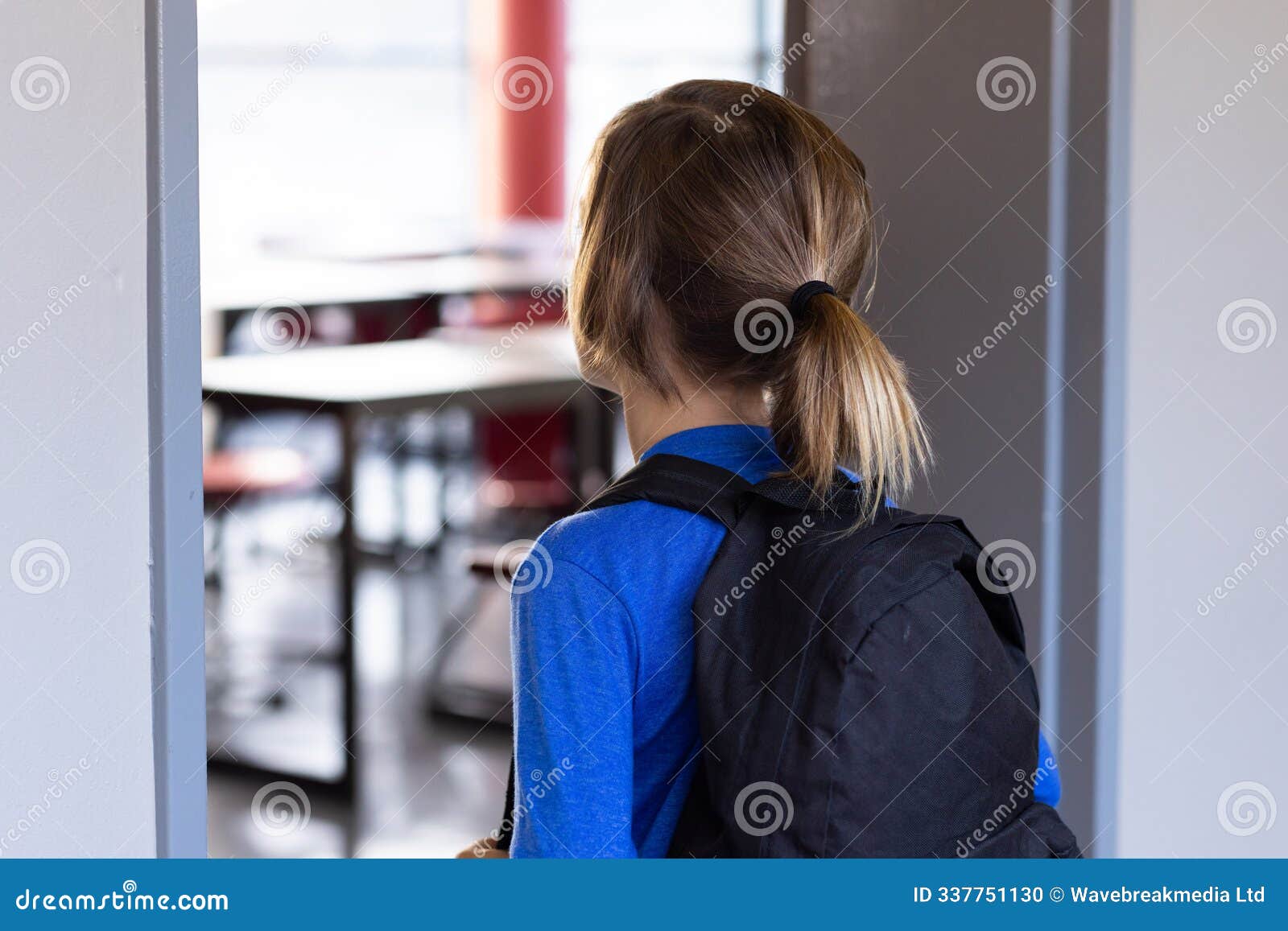 Entering Classroom, Boy with Backpack Ready for School Day Ahead Stock ...