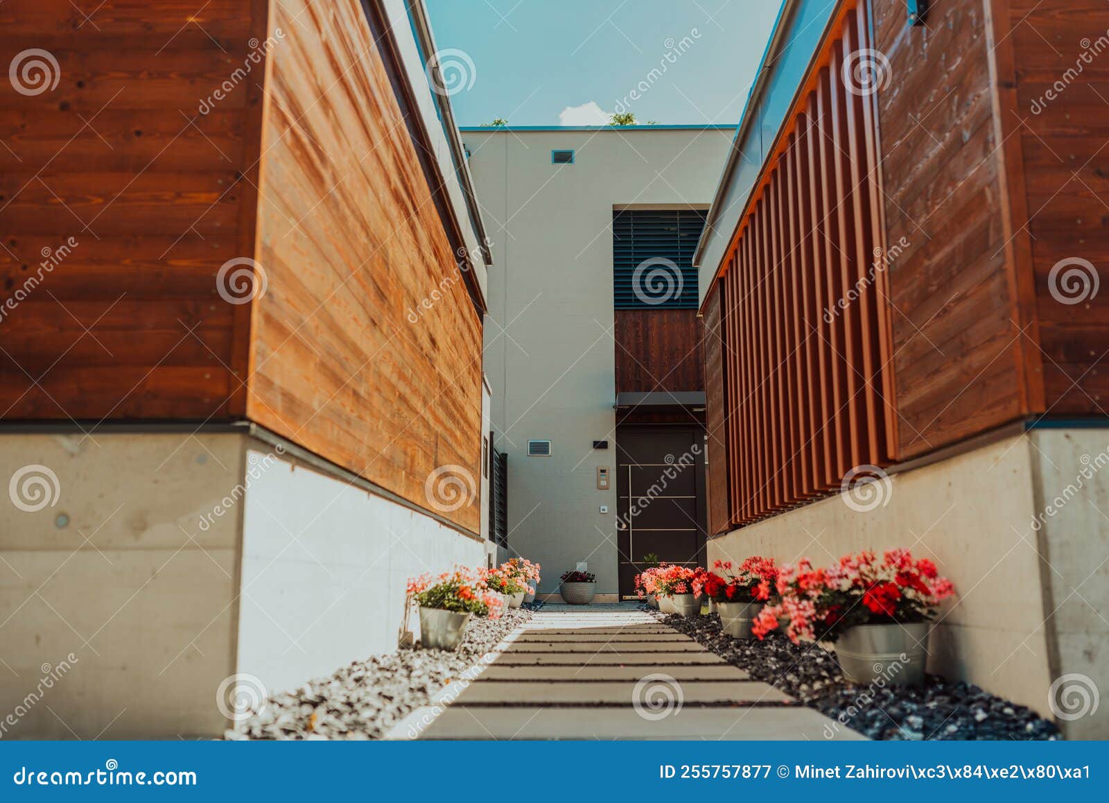Entering a Modern House with Wooden Details Stock Image - Image of ...