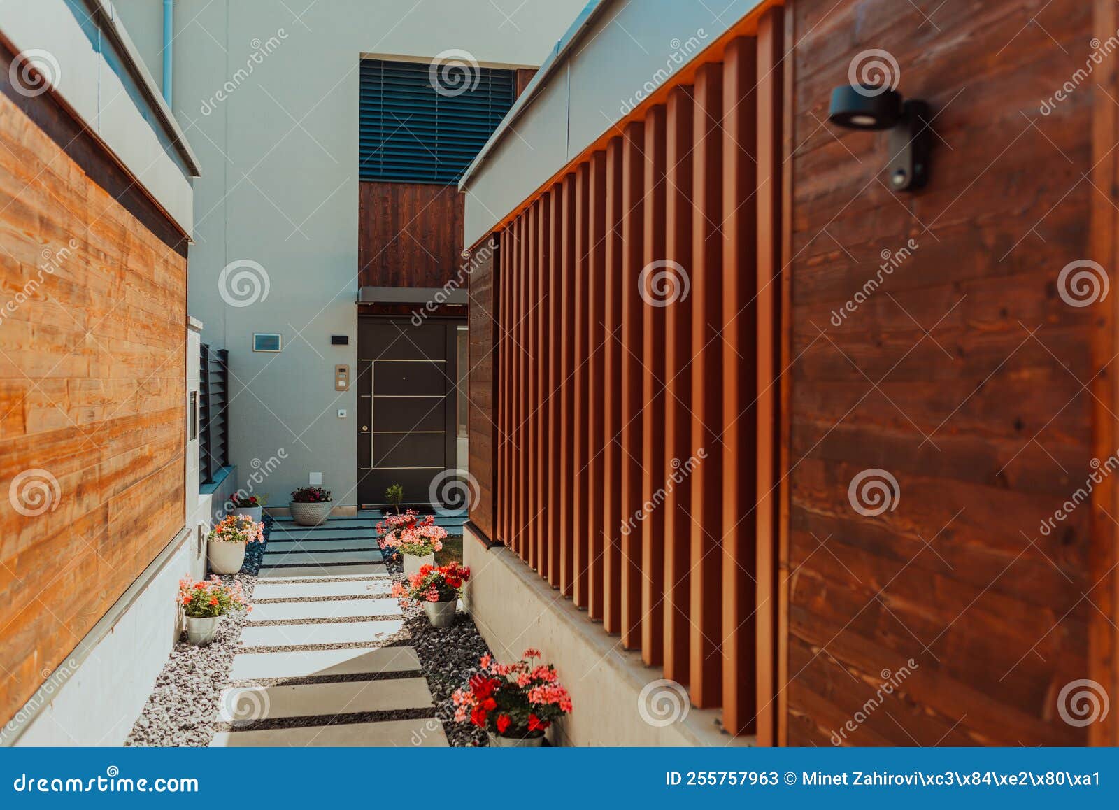 Entering a Modern House with Wooden Details Stock Image - Image of ...