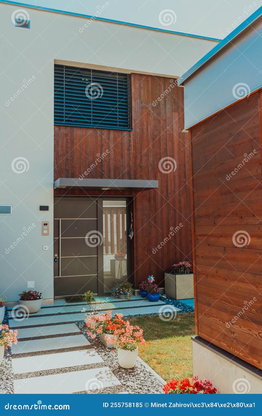 Entering a Modern House with Wooden Details Stock Image - Image of ...