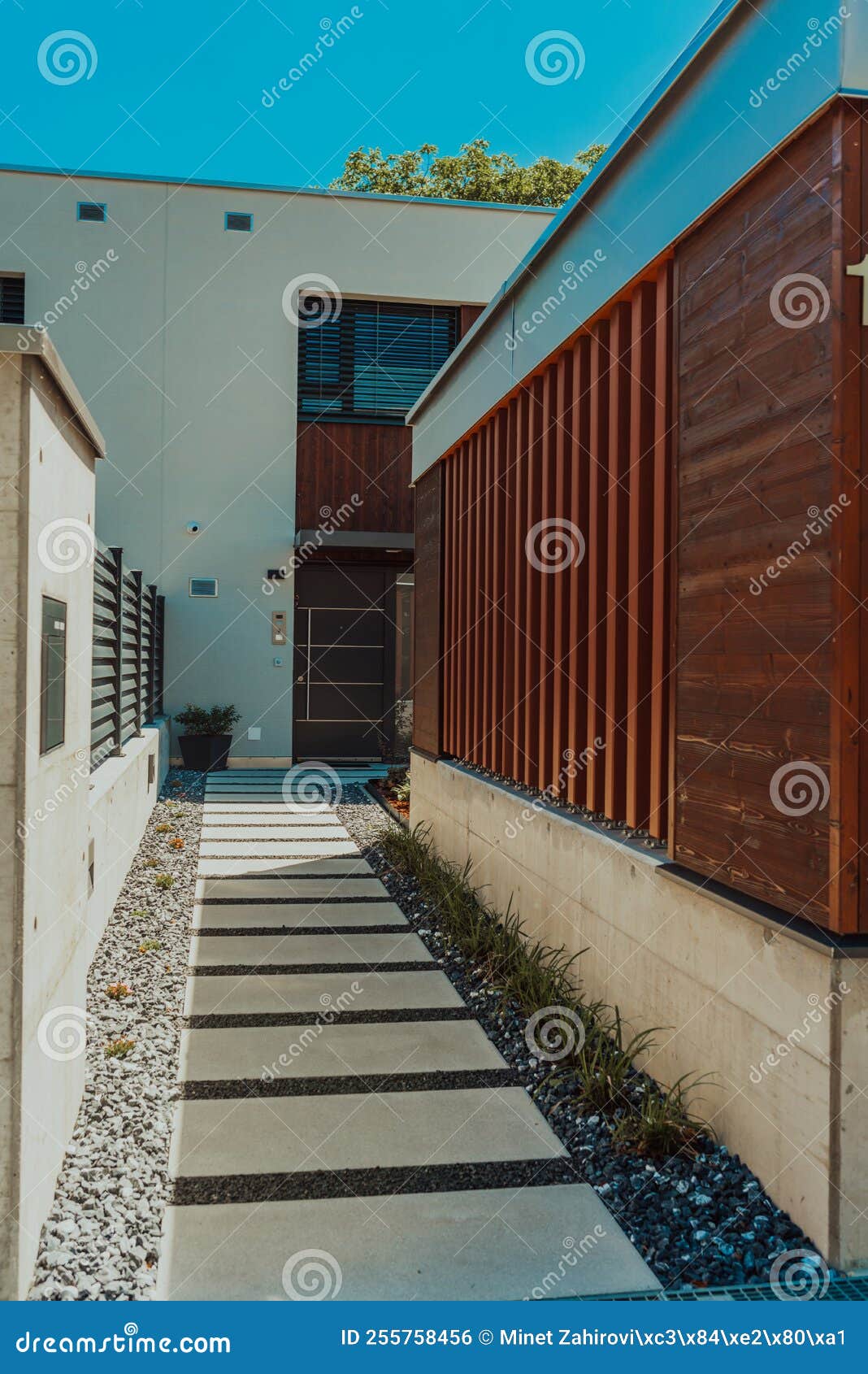 Entering a Modern House with Wooden Details Stock Photo - Image of ...