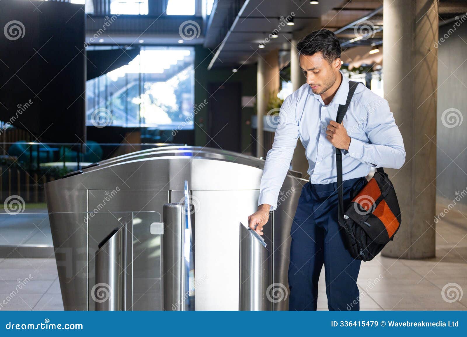 Entering Office Building, Businessman Using Keycard at Security ...